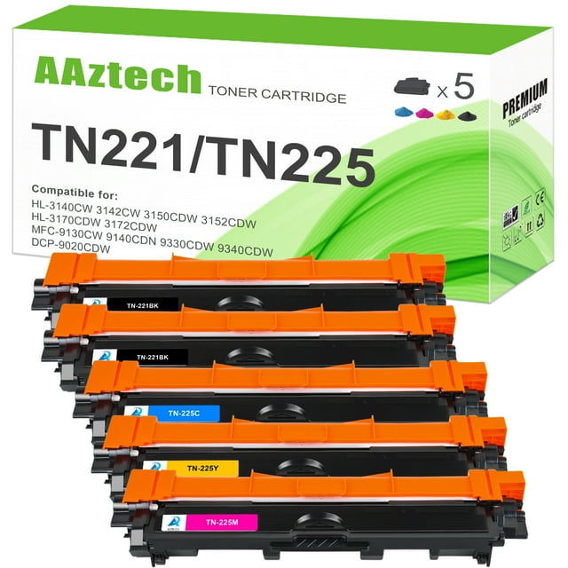 TN221 Toner Cartridges 5-Pack Compatible for Brother TN225 TN 221 TN ...