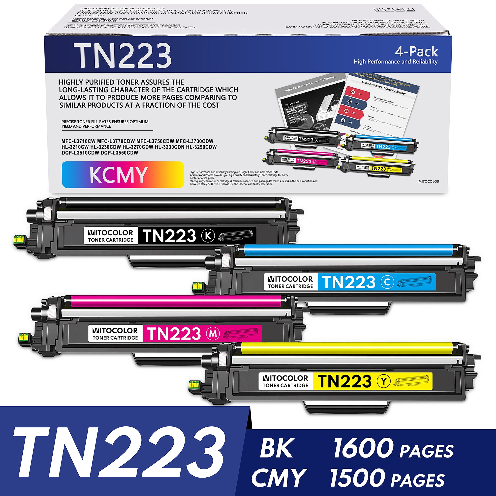 TN223 Black Cyan Magenta Yellow 4 Pack Toner Cartridge High Yield ...