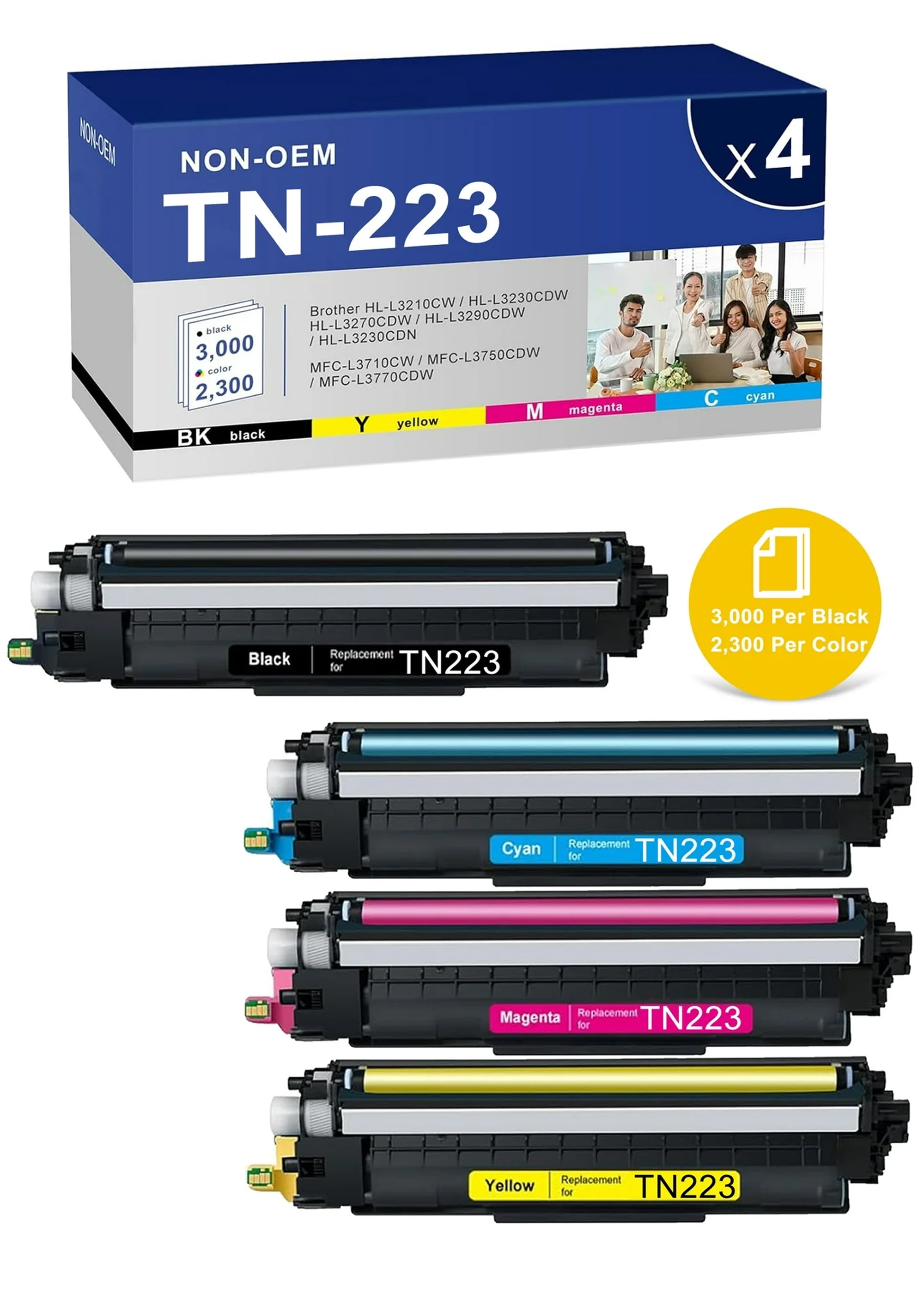 TN223 TN-223BK/C/M/Y High Yield Toner Cartridge Replacement for Brother ...