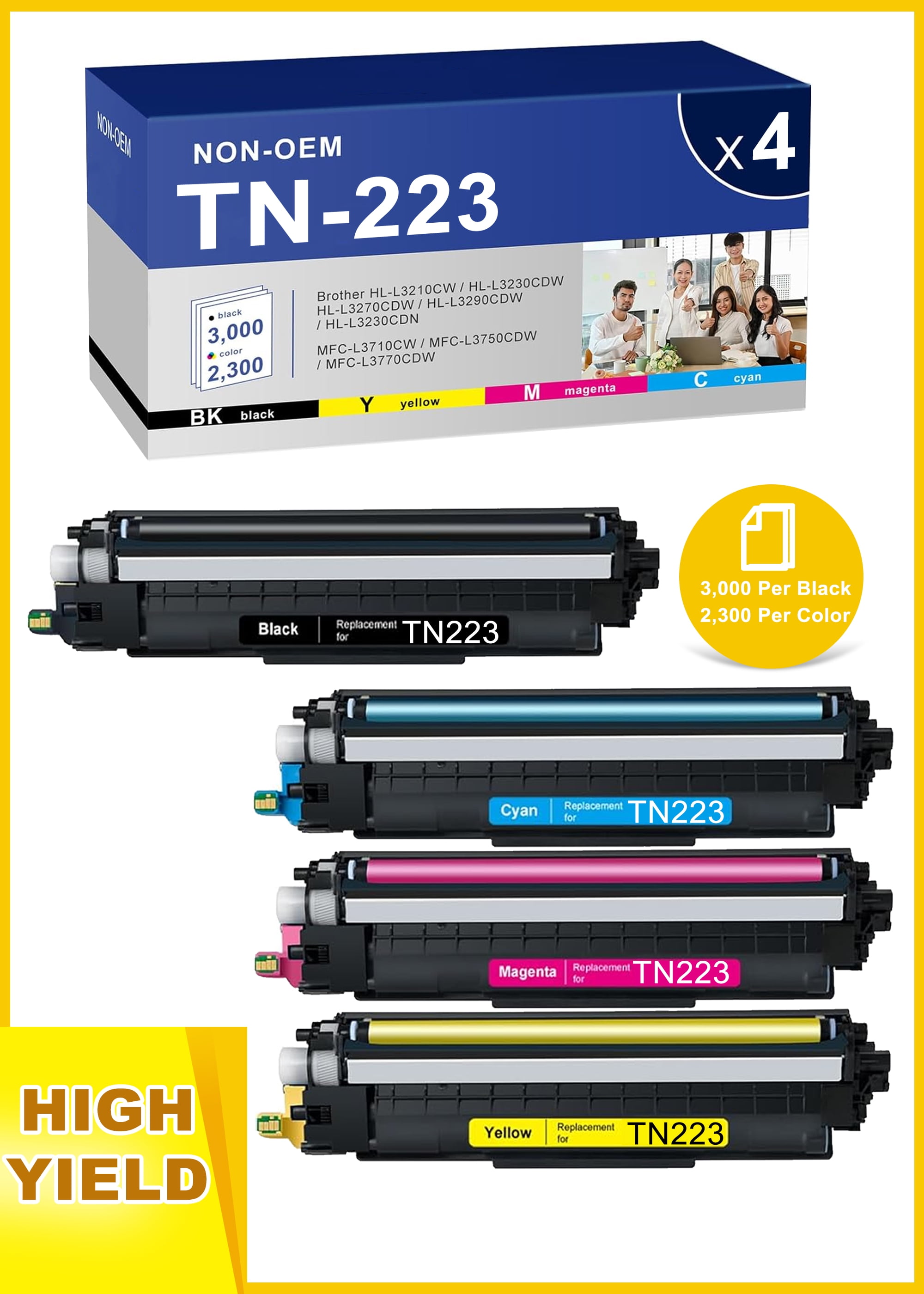 TN223 TN-223BK/C/M/Y High Yield Toner Cartridge Replacement for Brother ...