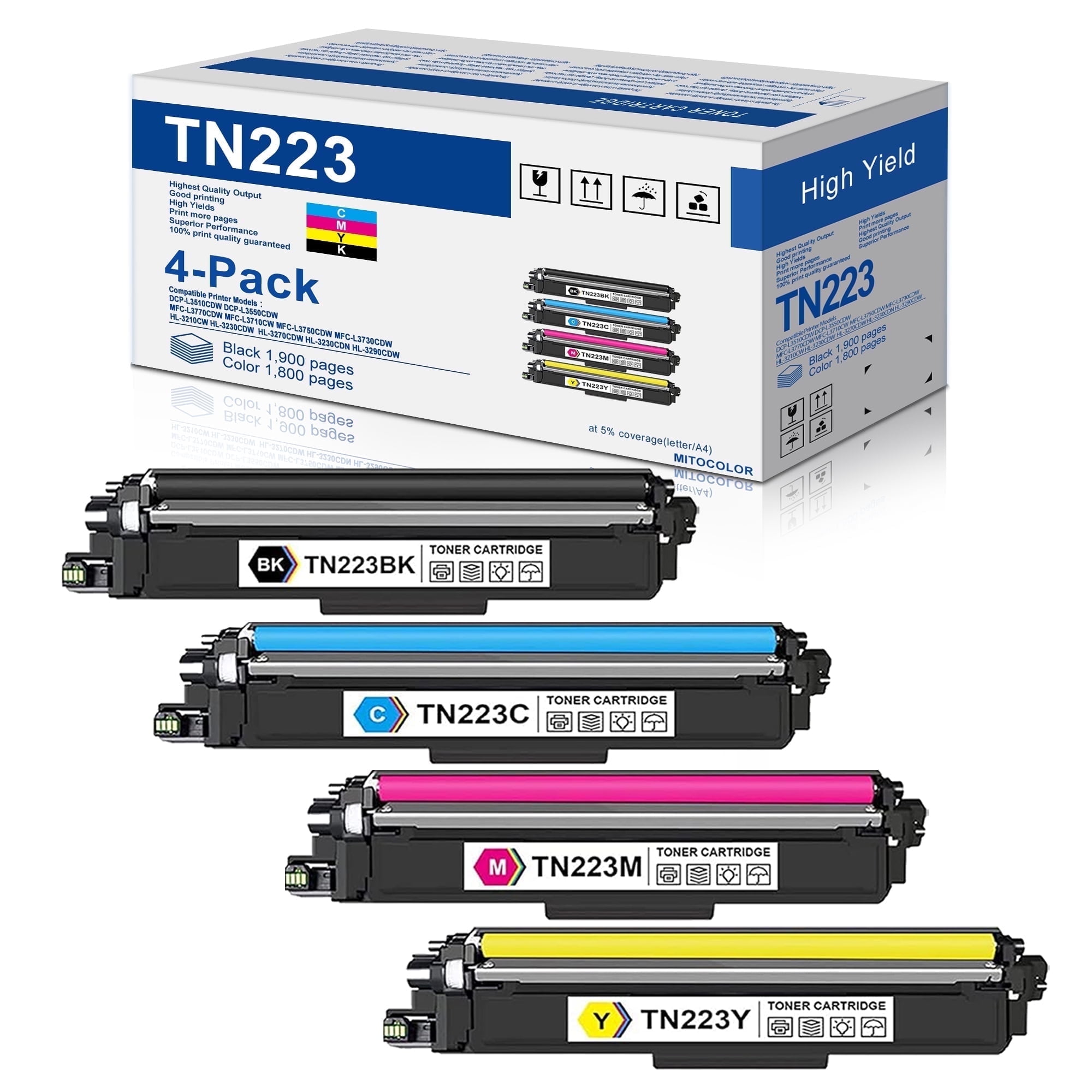 TN-223BK/C/M/Y 4Pack Toner Cartridge Replacement for Brother HL ...