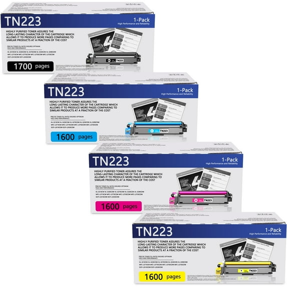 TN223 Toner Cartridge Black Cyan Magenta Yellow 4 Pack Compatible for ...