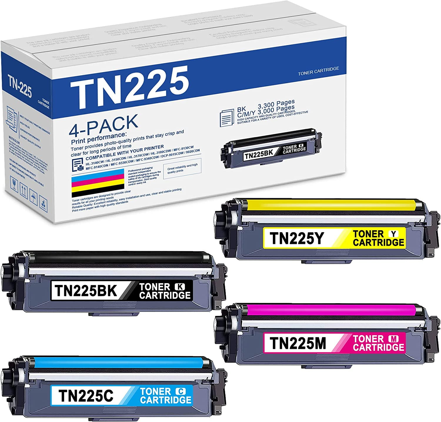 4 Pack TN225 Toner Cartridge Replace for Brother MFC-9130CW - No ...