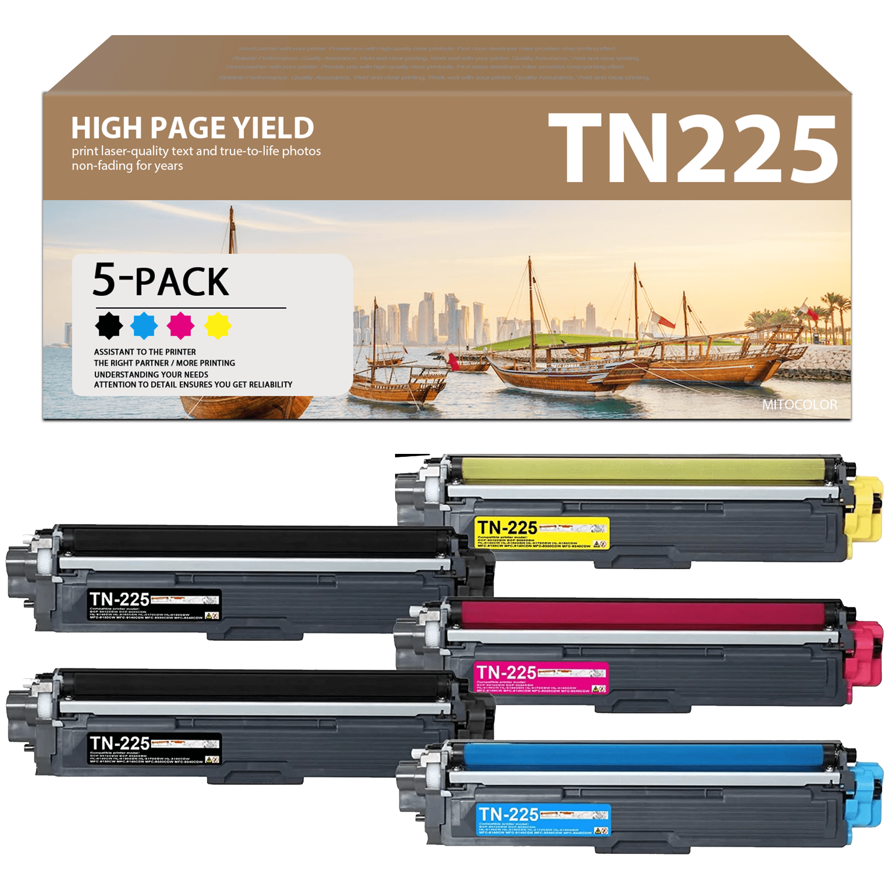 TN225 Toner Cartridges 5 Pack: Compatible TN-225 TN225BK/C/M/Y,TN-225BK ...
