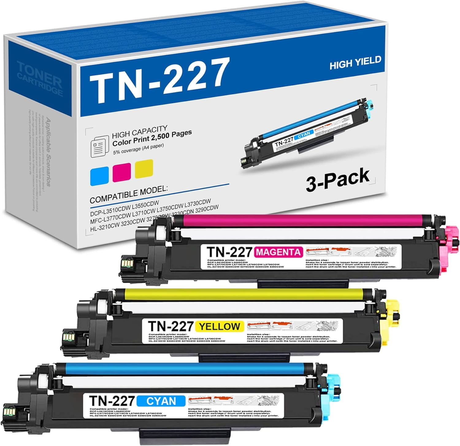 TN227 C/M/Y High Yield Toner :Compatible TN-227C TN227M TN227Y Toner ...
