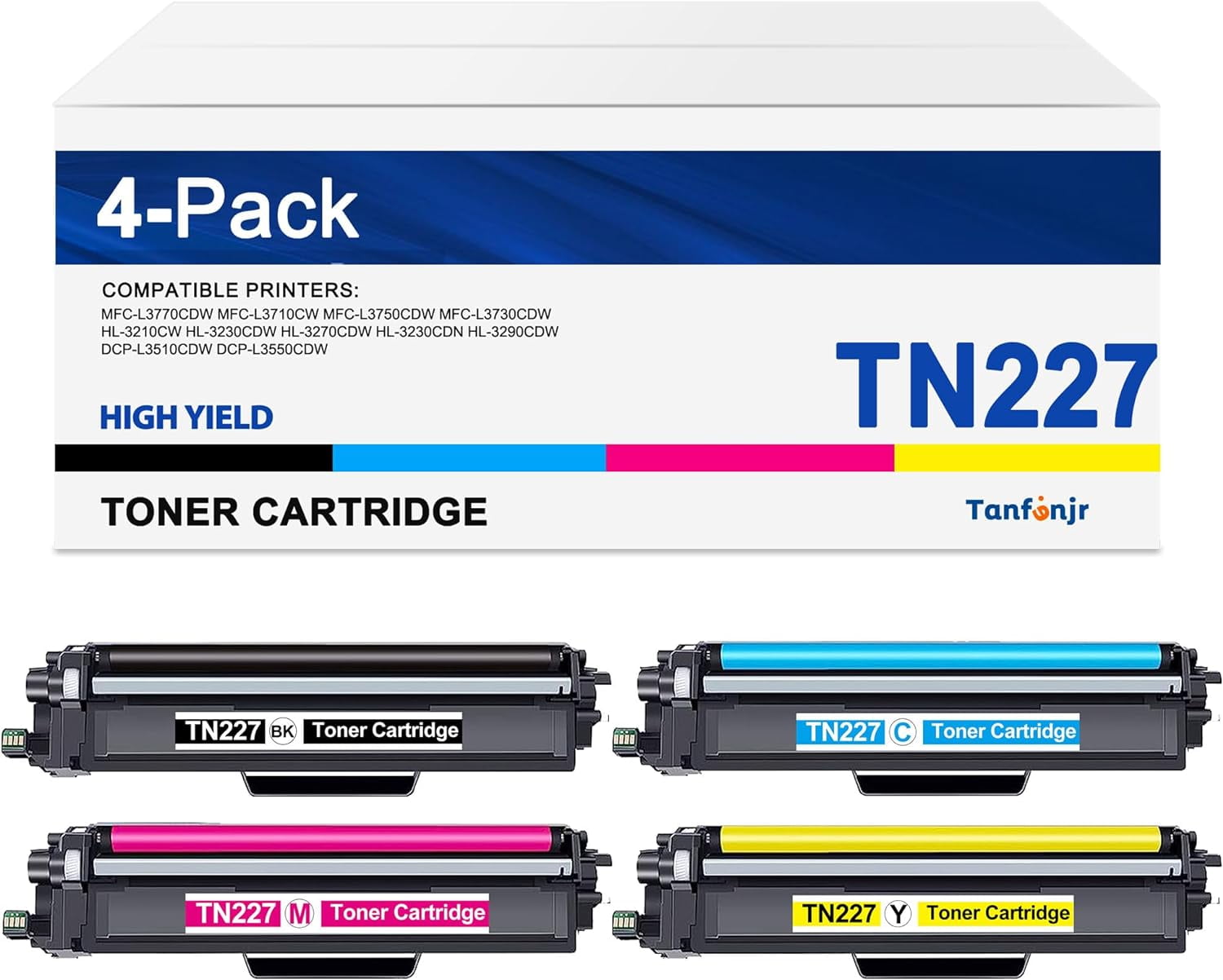TN227 TN 227 4-Pack Toner Cartridge: Replacement for Brother TN227BK ...