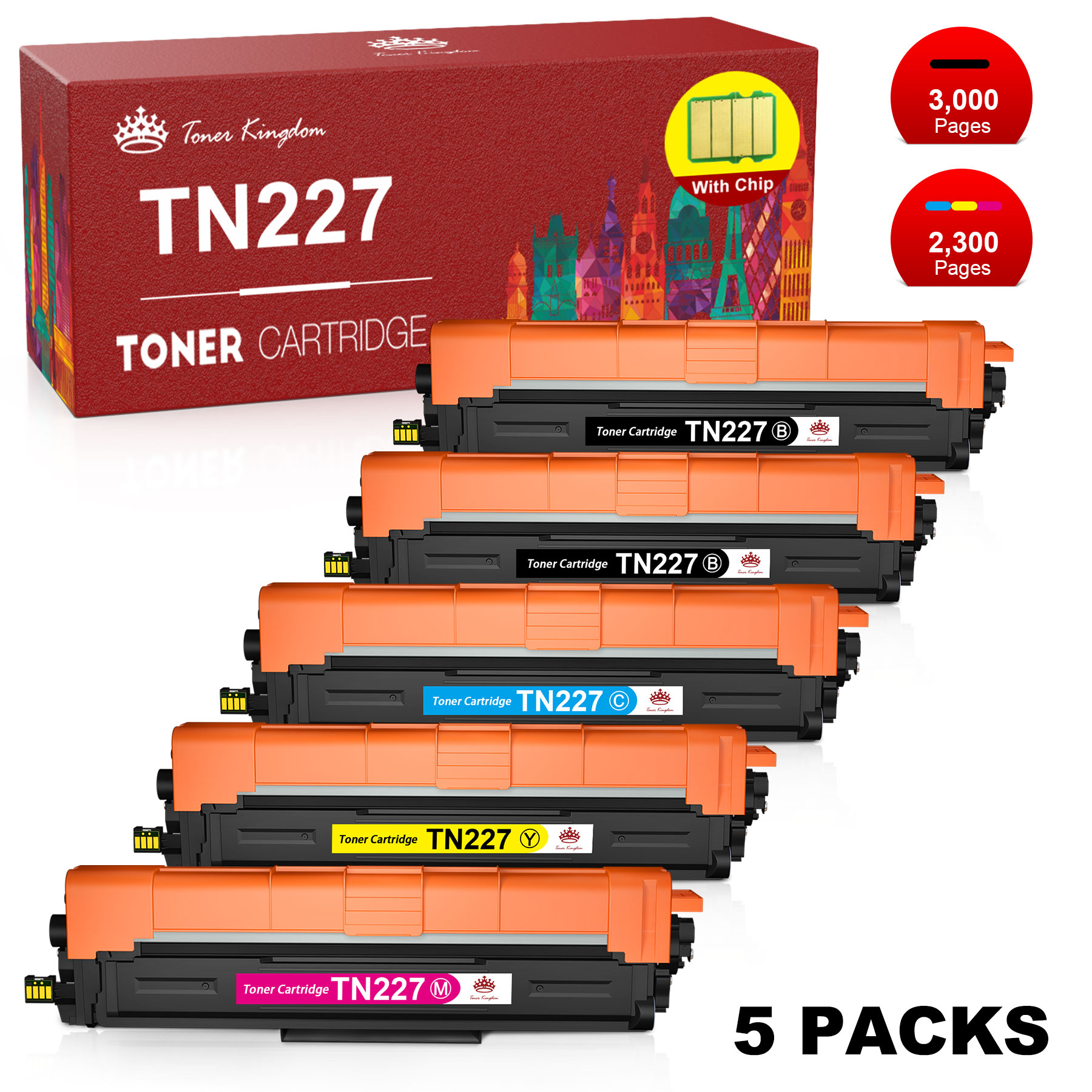 Brother TN227 4 Pack Toner Set (TN227BK, TN227C, TN227M, TN227Y ...