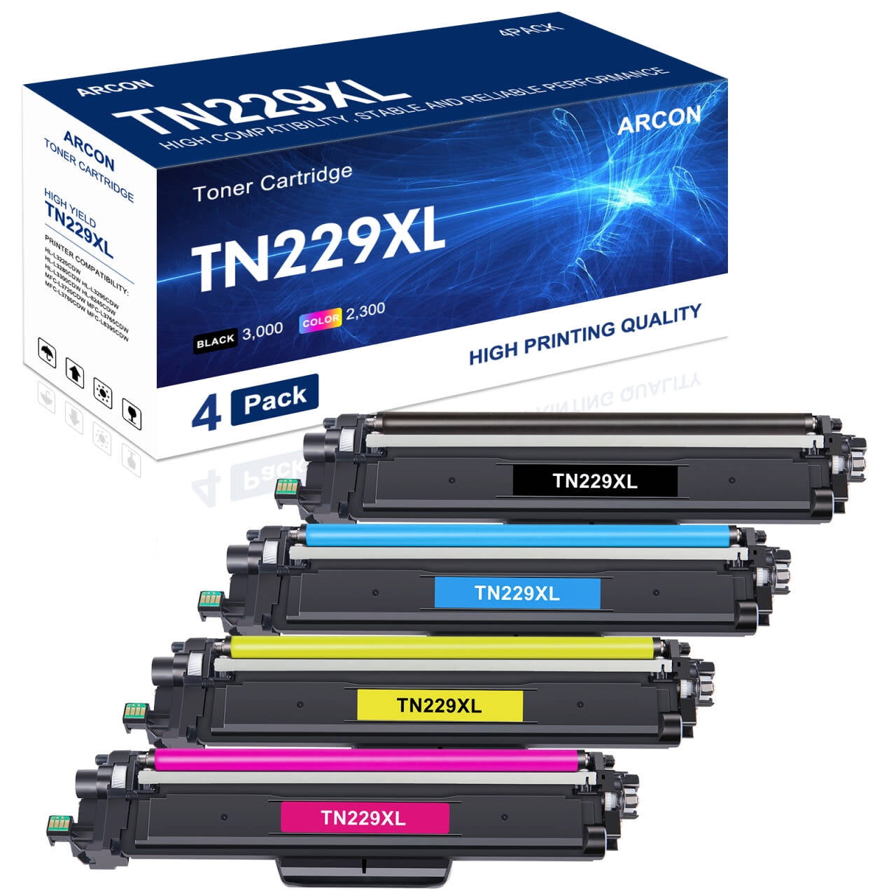 Arcon 4-Pack Toner Cartridges for Brother TN-229XL, High Yield (Black ...