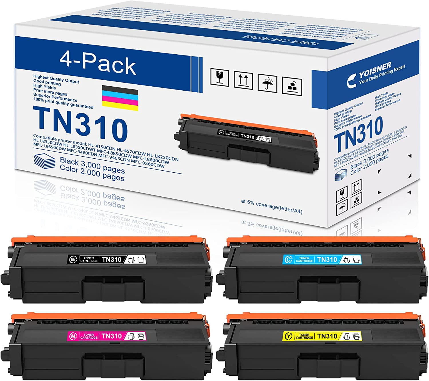 Brother TN-310 Toner Cartridge 4-Pack Replacement for HL-L8350CDW HL ...