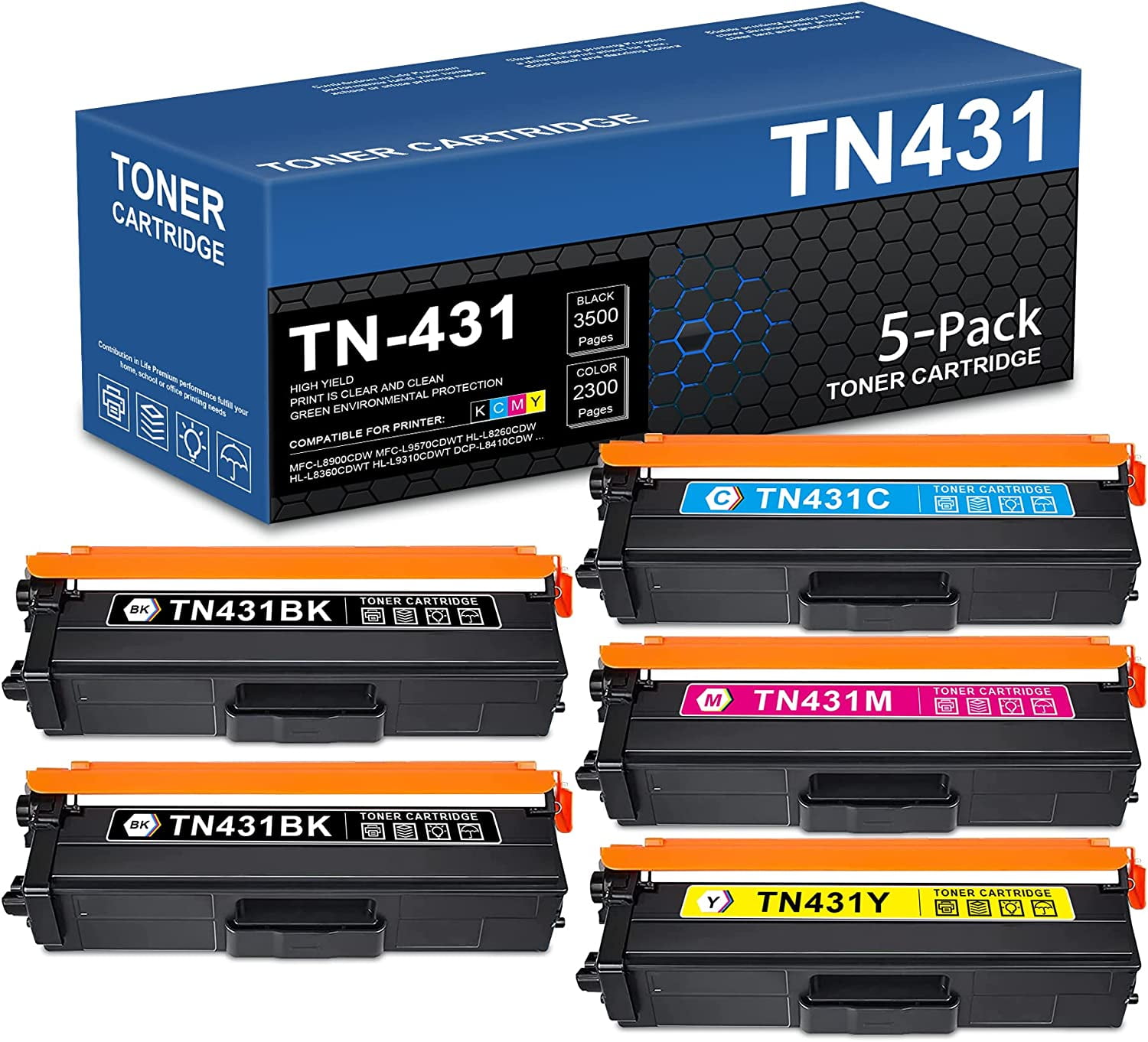 TN431 (2BK+1C+1M+1Y): Toner Cartridge Replacement for Brother DCP ...