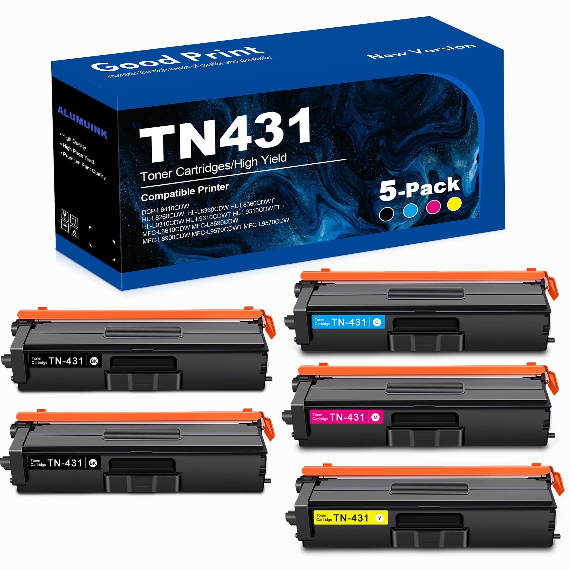 TN431 Toner Cartridge 5-Pack for Brother HL-L8360CDWT, HL-L9310CDWT ...