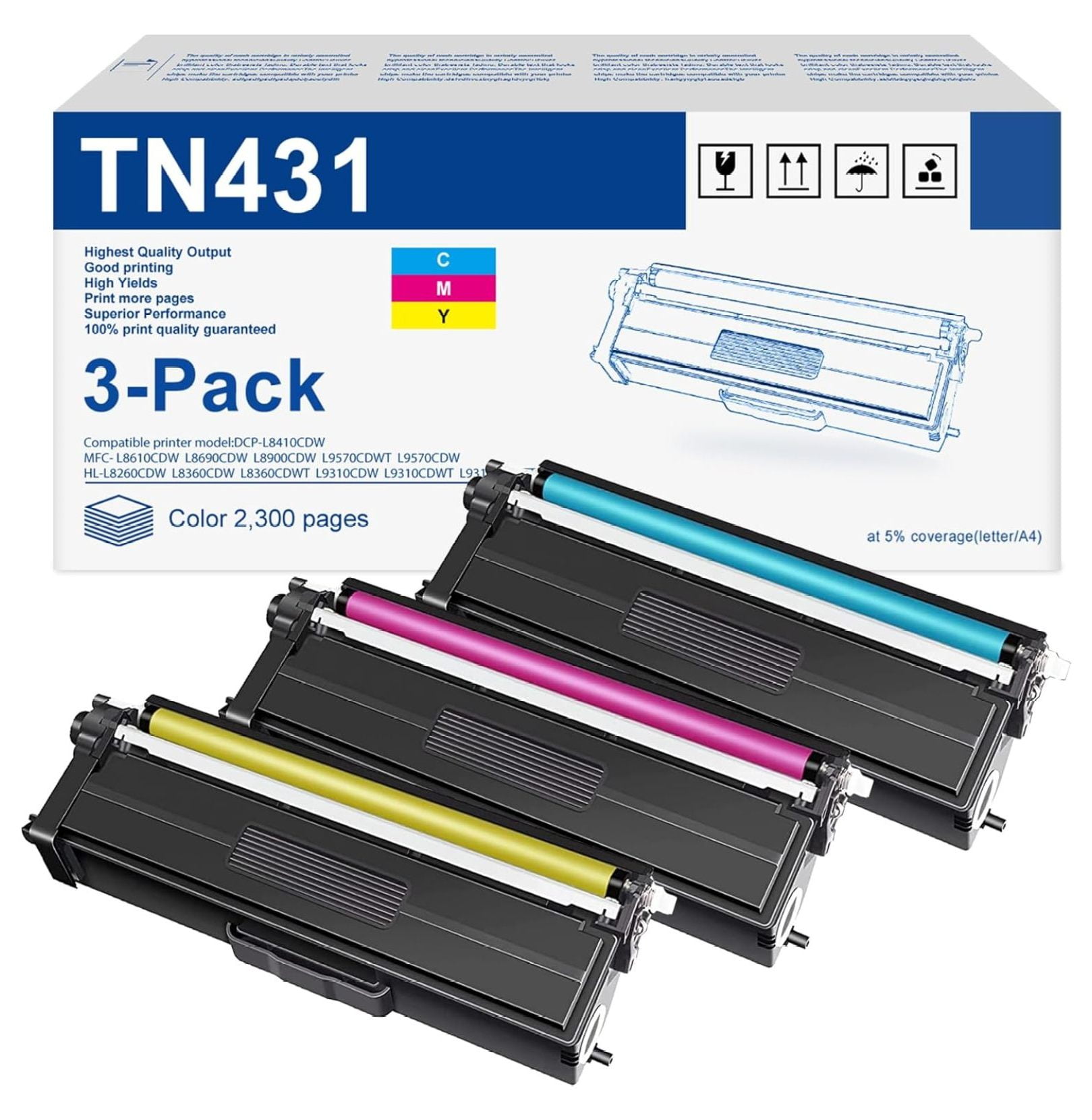 TN431 C/M/Y Color Toner Cartridge 3-Pack - Compatible Replacement for ...