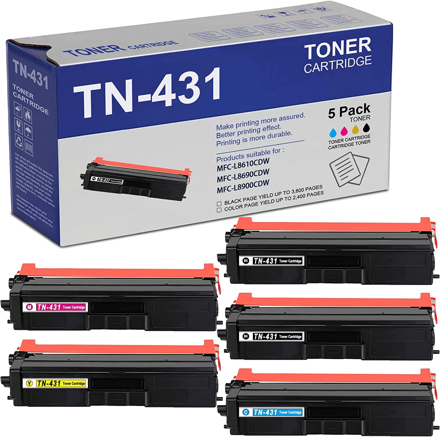 TN431 TN-431 5-Pack Toner Cartridge Replacement for Brother HL-L8260CDW ...