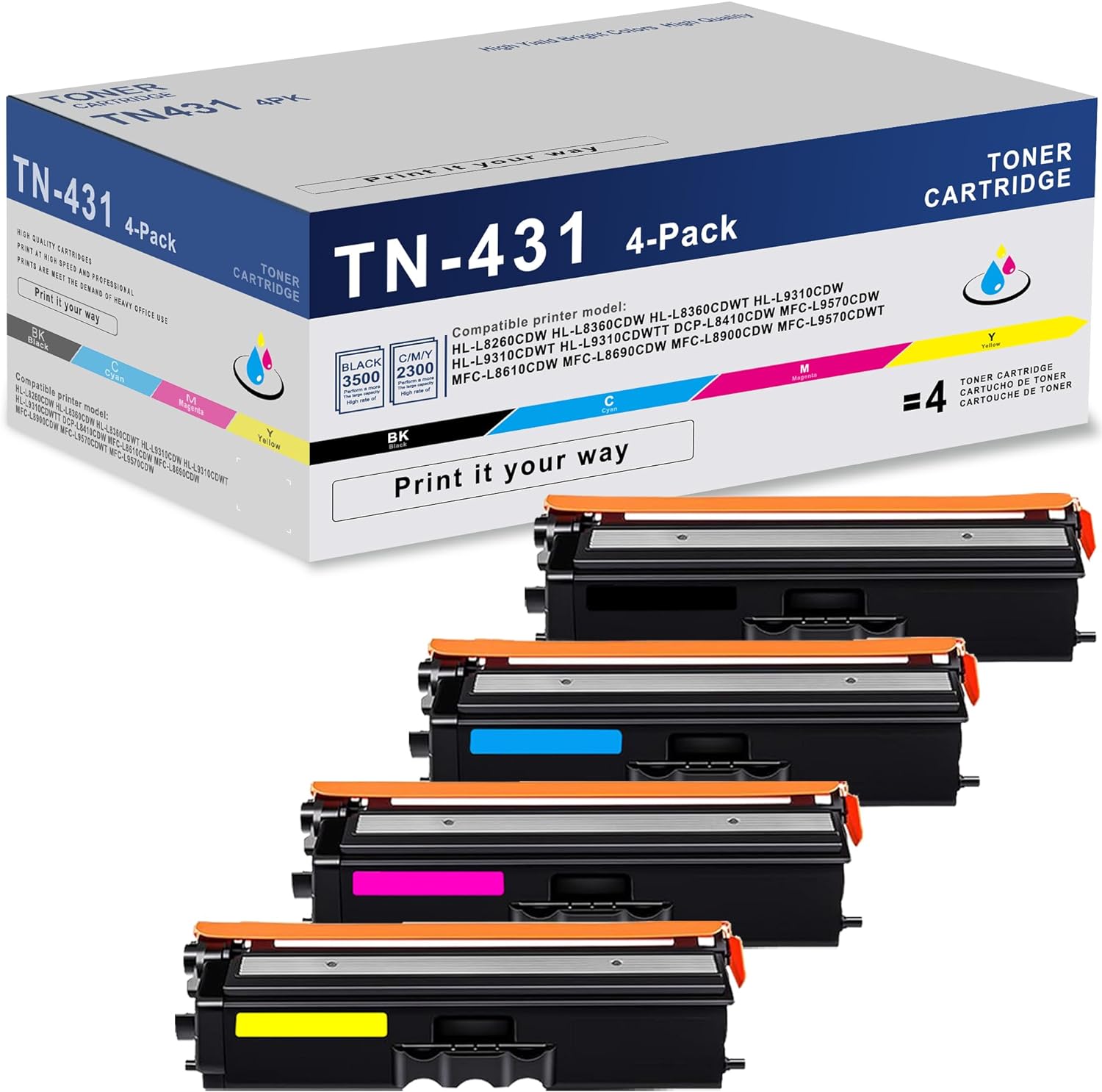 TN433 Toner Cartridge Compatible for Brother TN 433 TN431 TN436 TN433BK ...
