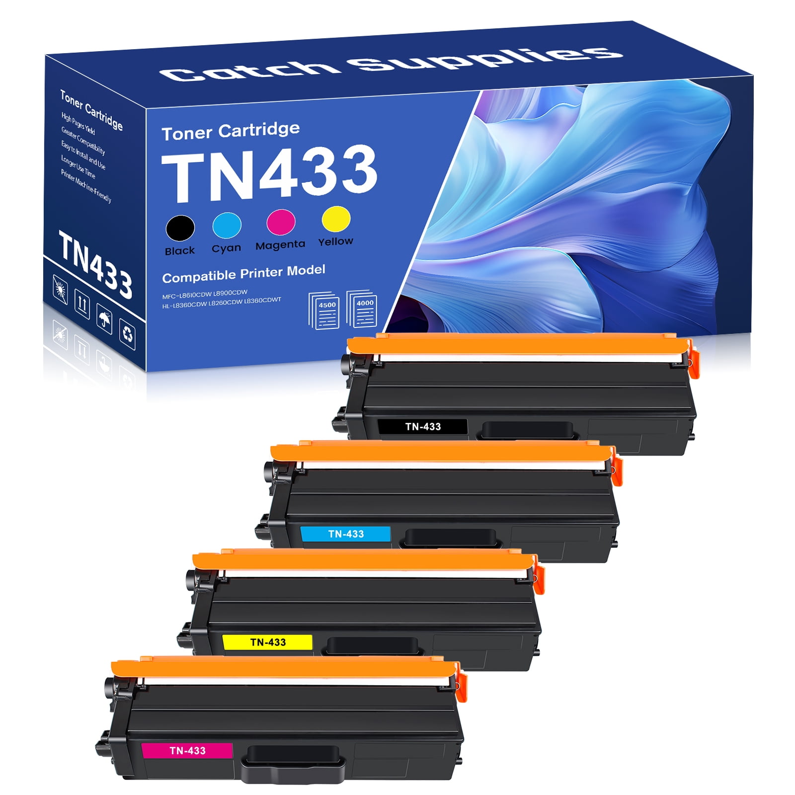 TN433 Catch Supplies 4-Pack High Yied Compatible Toner for Brother ...