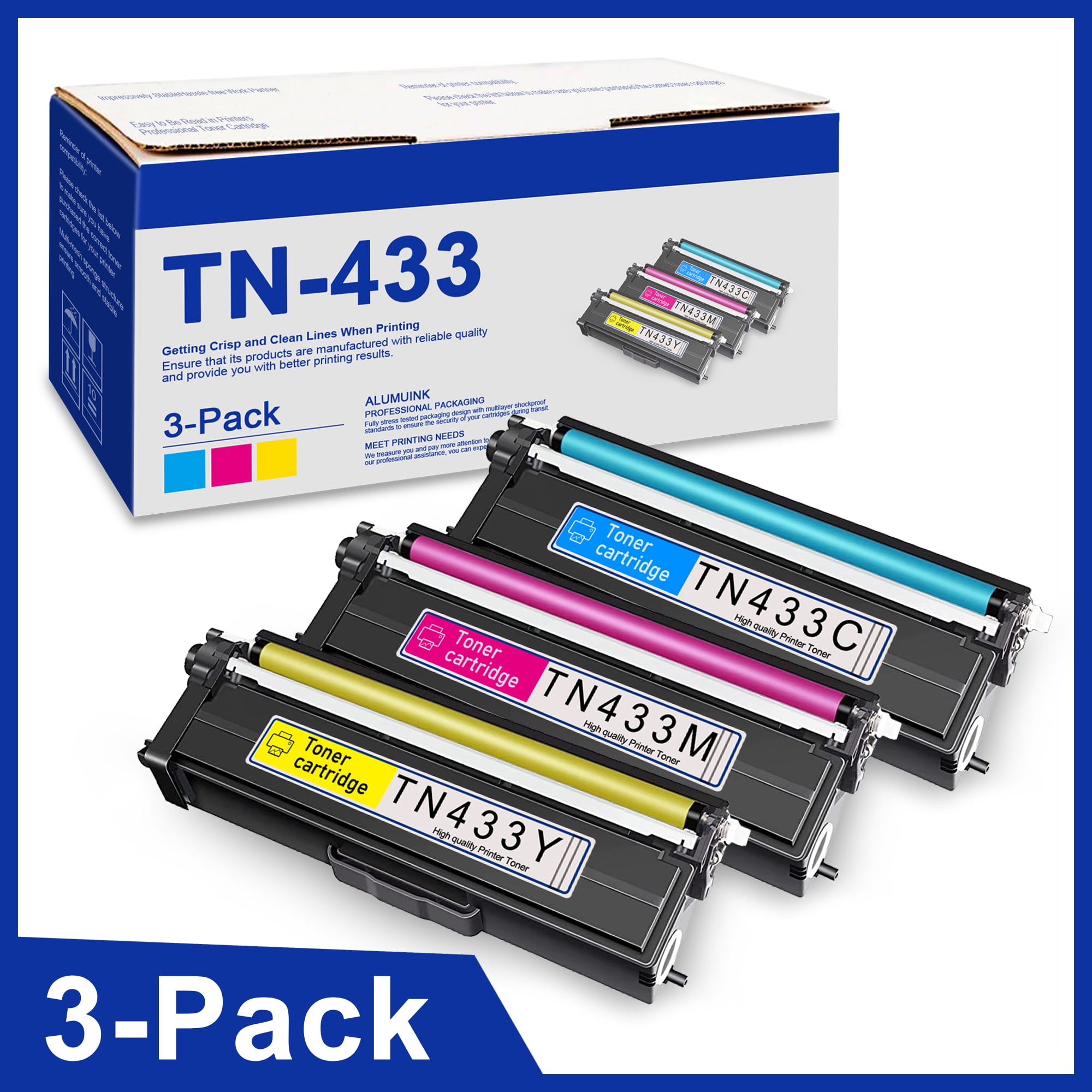 TN433 High Yield Toner Cartridge 3-Pack Color: TN433C TN433M TN433Y ...