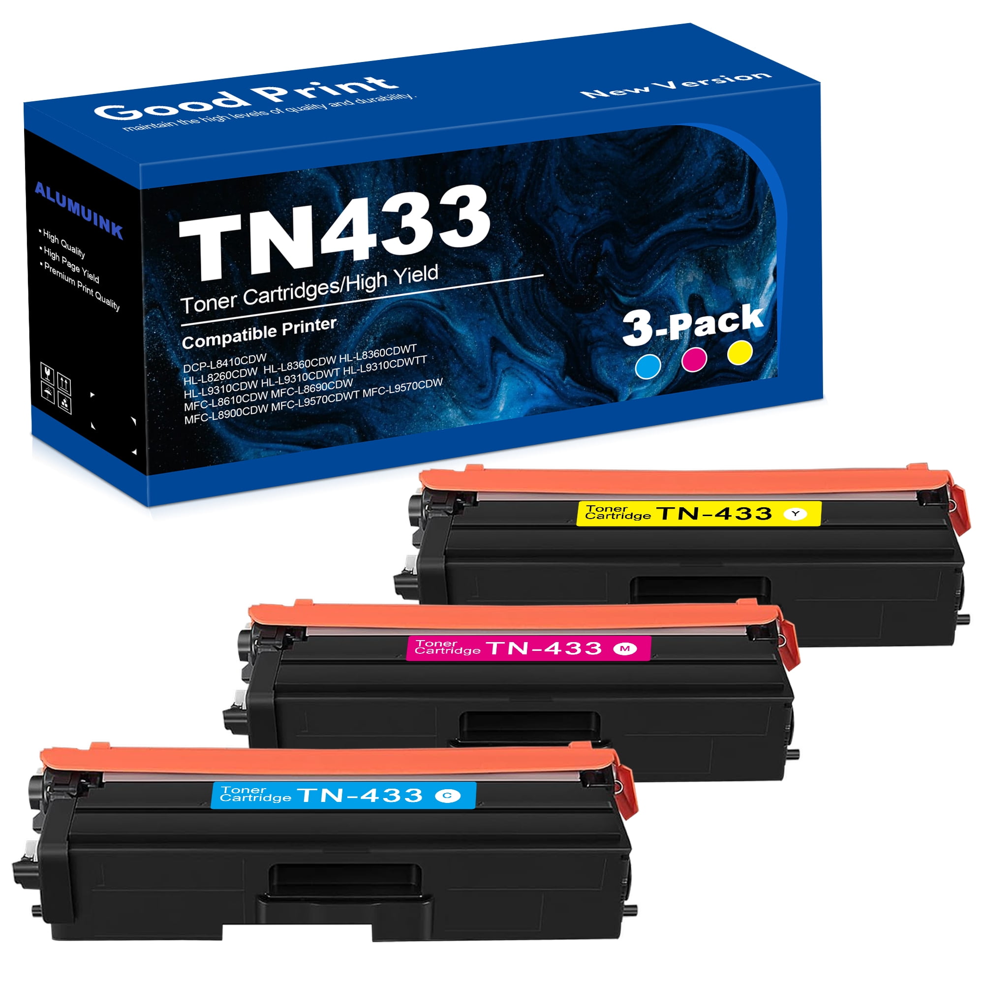 TN433 High Yield Toner Cartridge (Cyan/ Yellow/ Magenta, 3 Pack ...