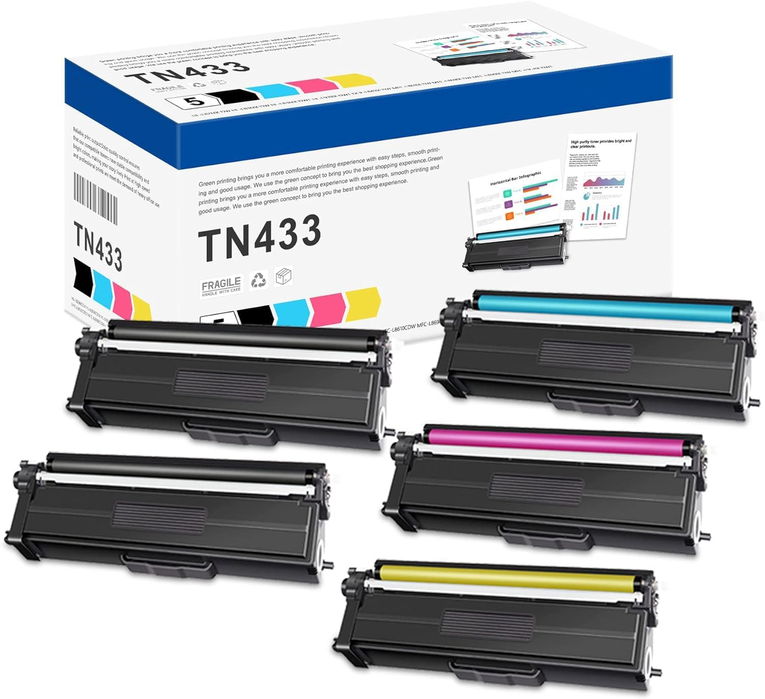 TN433 Toner Cartridge Compatible for Brother TN 433 TN431 TN436 TN433BK ...