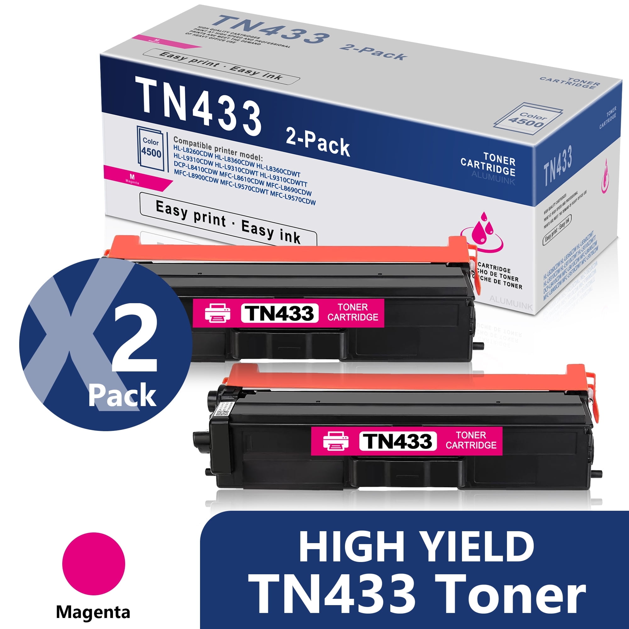 TN433 Toner Cartridge 2 Pack Magenta Replacement for Brother TN-433 ...