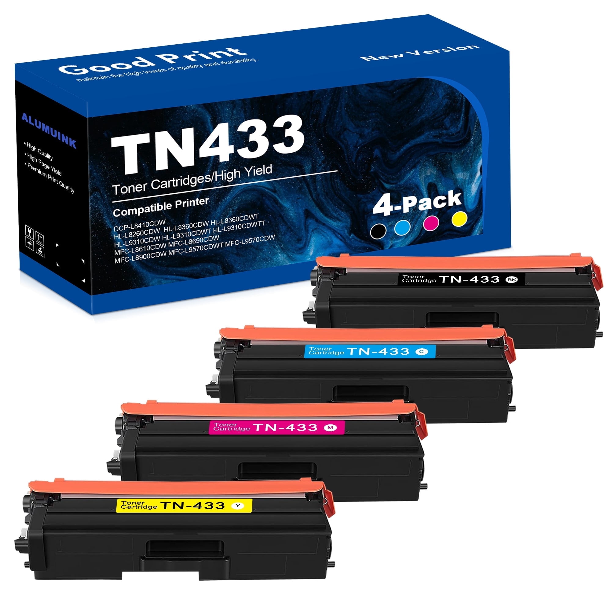 ALUMUINK TN433 Toner Cartridge 4 Pack, Compatible with Brother HL ...