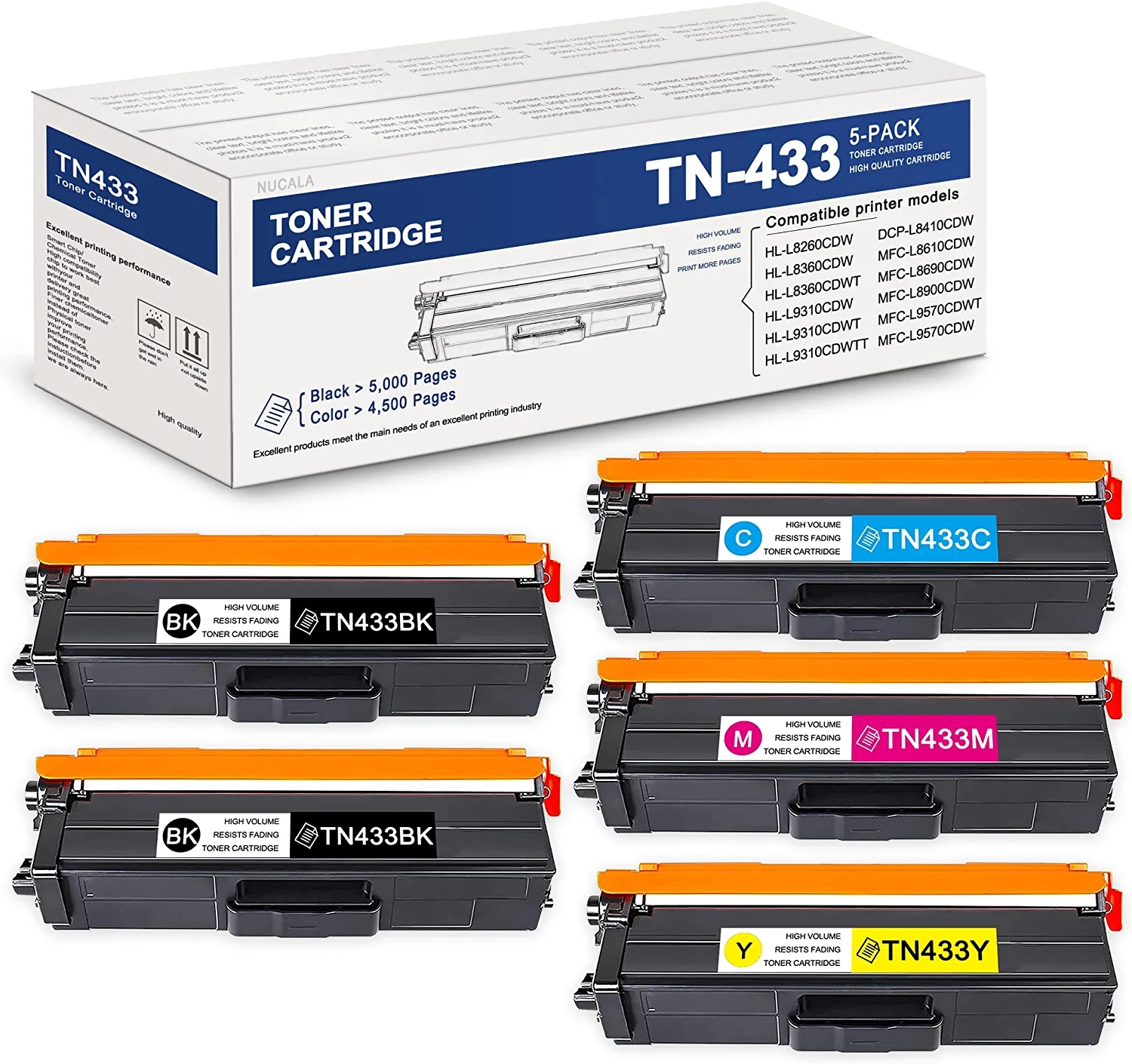 Brother TN433BK, TN433C, TN433Y, TN433M 4-Color Toner Cartridge Set ...