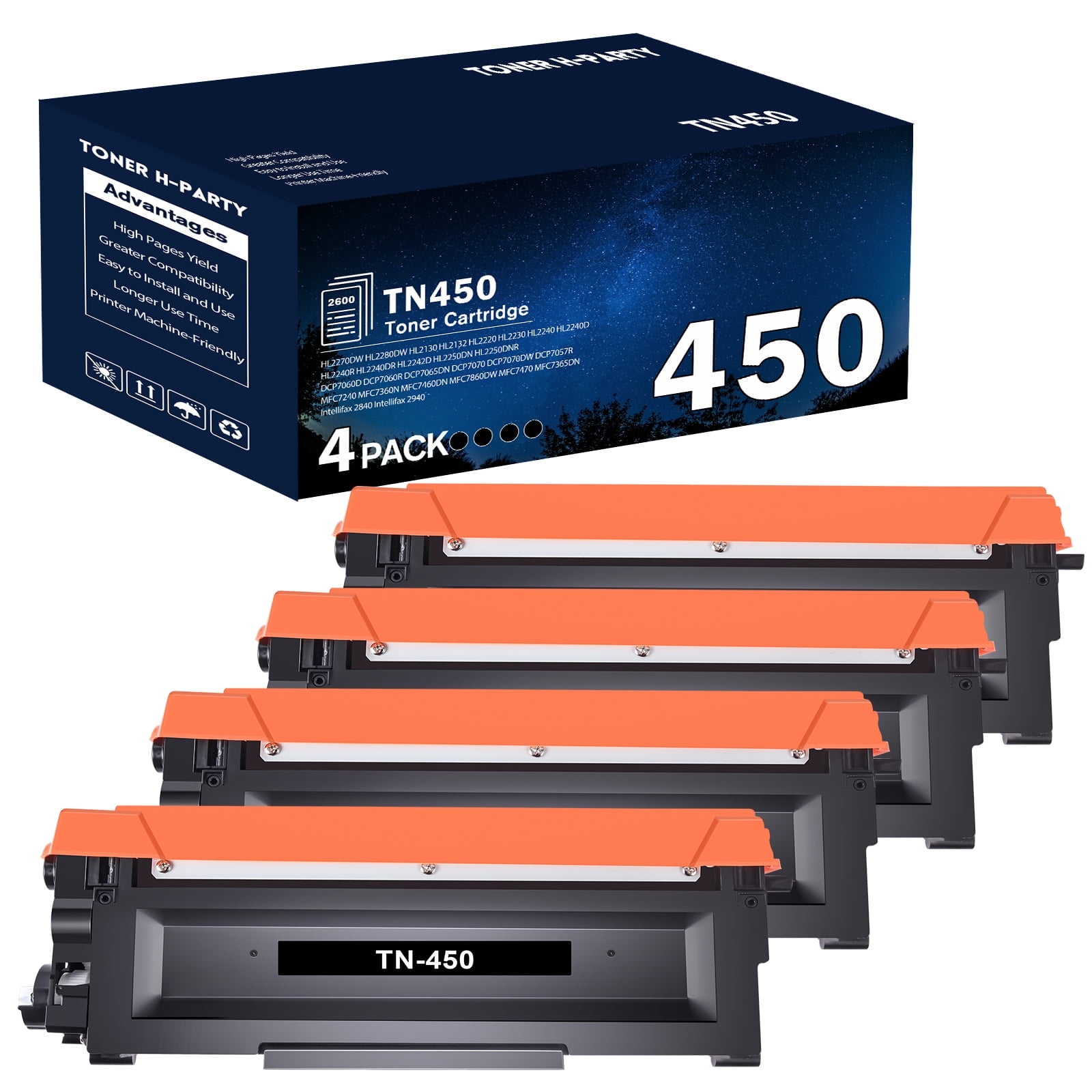 Colorich TN450 Toner Cartridge Replacement, Black High Yield, 4-Pack ...