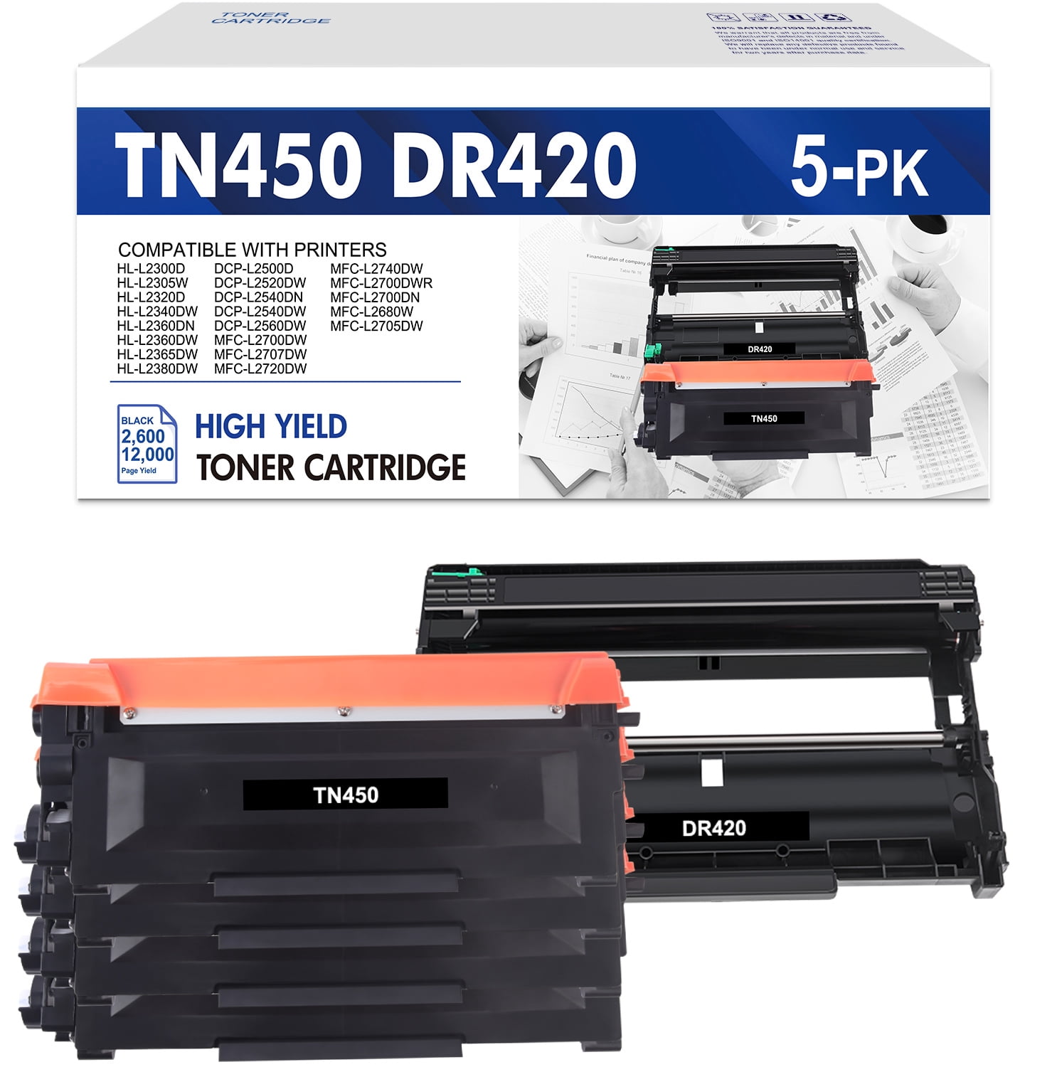 TN450 Toner High Yield and DR420 Drum Unit Set Compatible for Brother ...