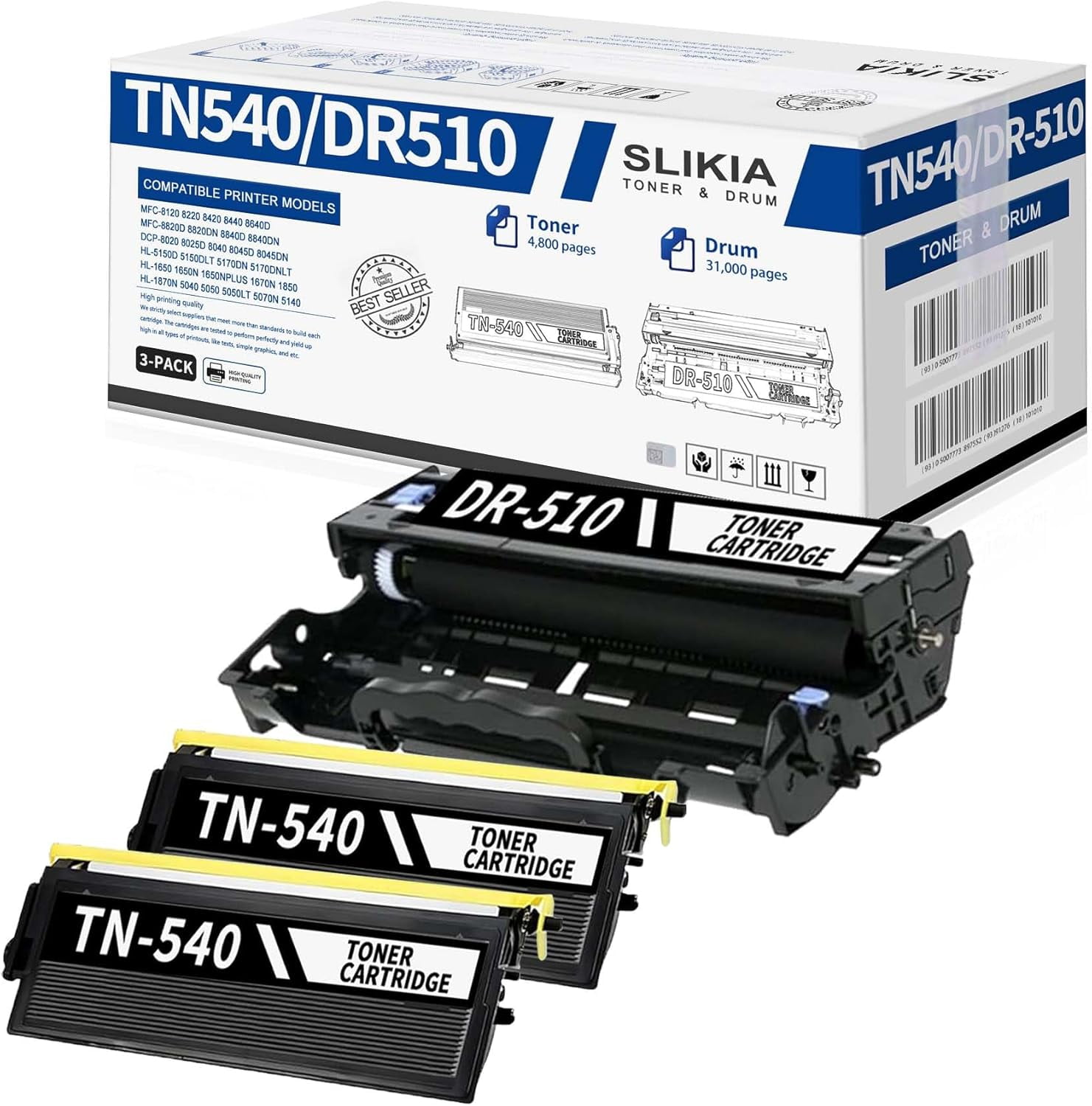 TN540 TN-540 Black Toner Cartridge and DR510 DR-510 Drum Unit ...