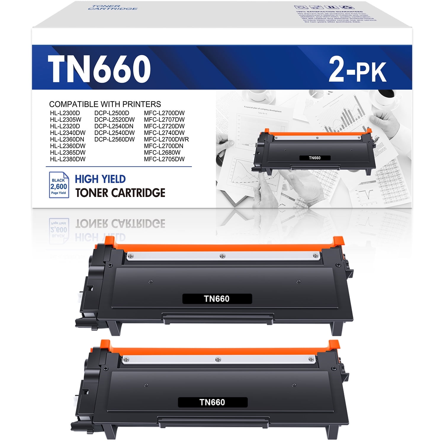 2-Pack TN660 Compatible Toner Cartridge, Black Ink, For Brother HL ...