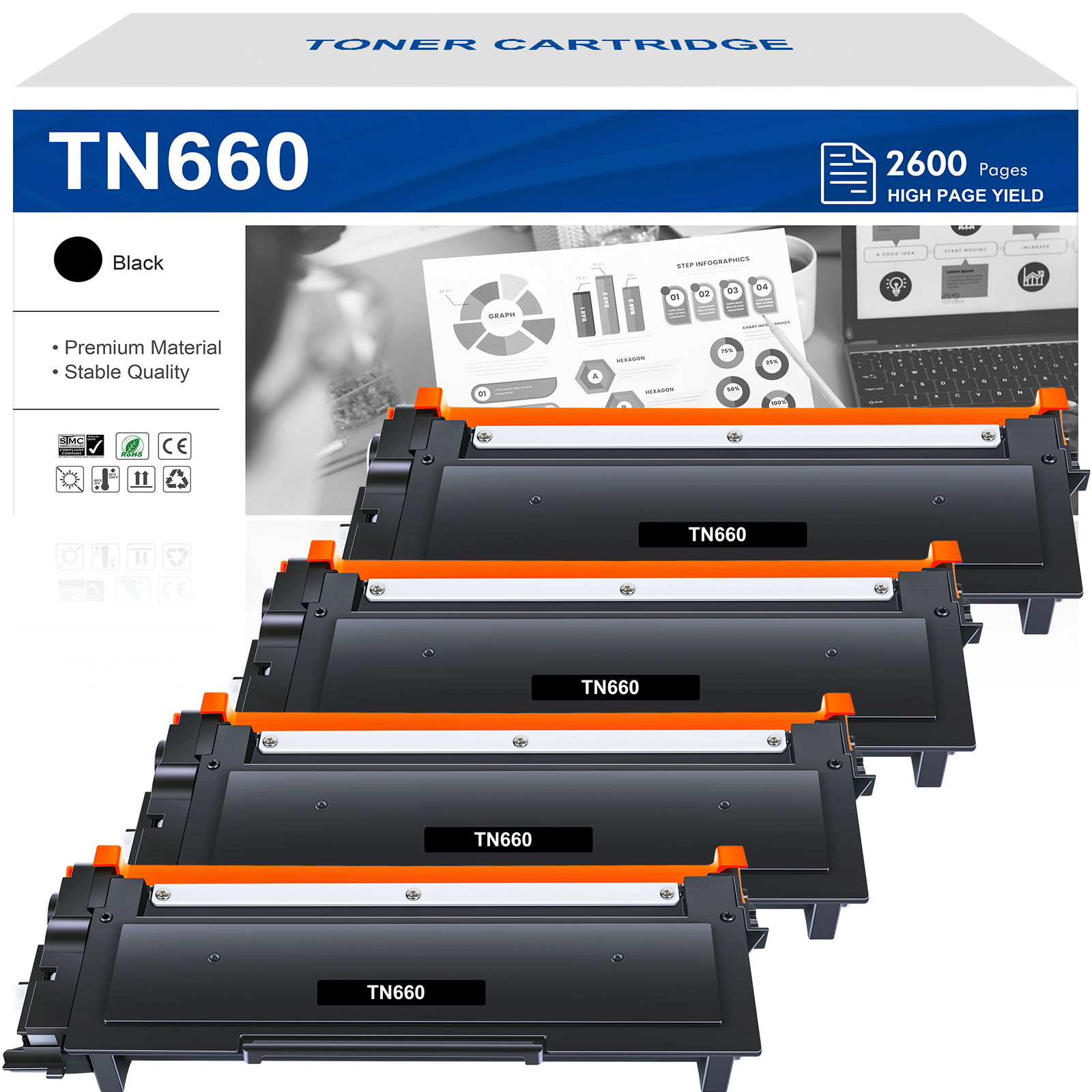 Vipink TN660 TN630 Toner Cartridge Compatible for Brother Printers, 4 ...