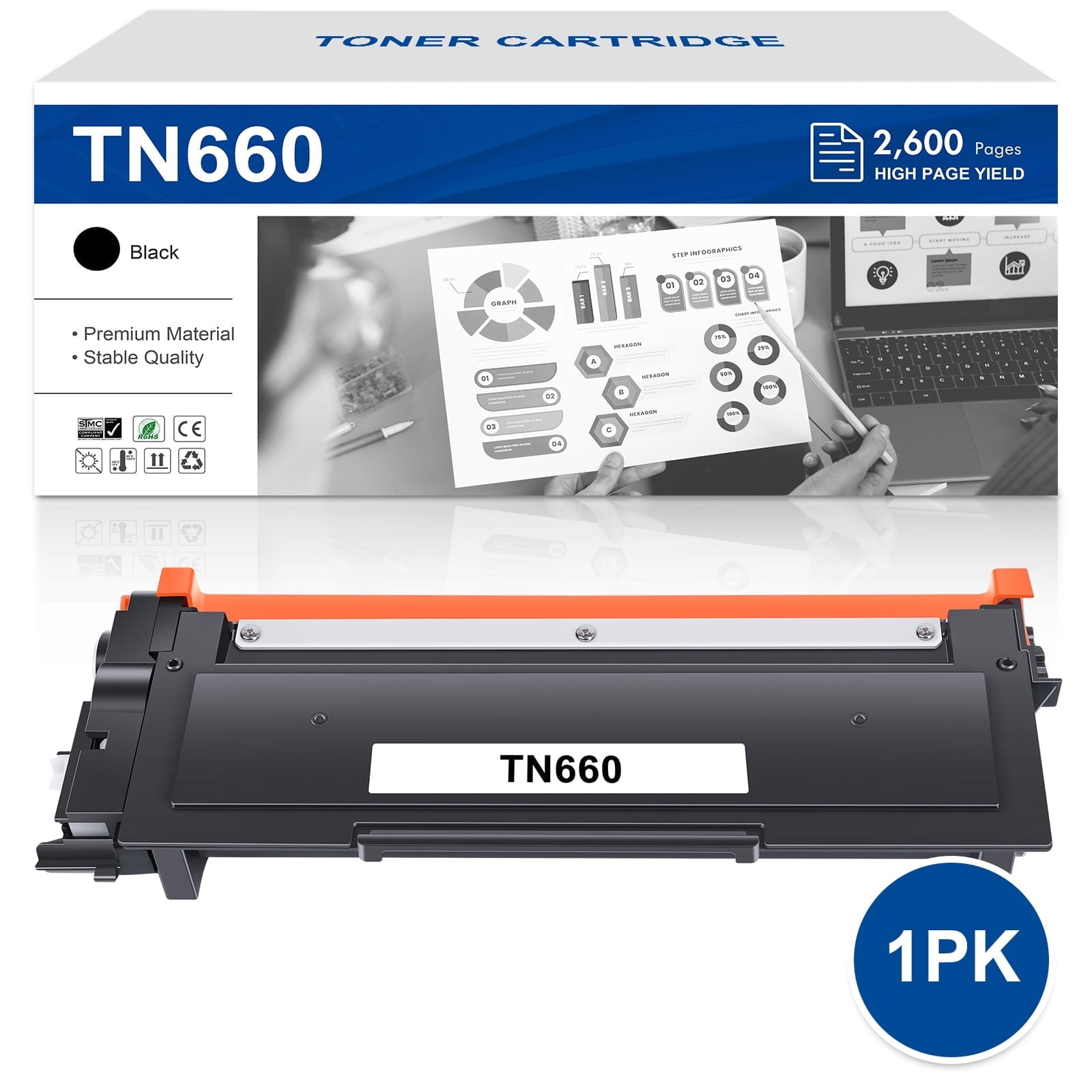 Compatible Toner Cartridge for Brother TN-660 TN-630, High Yield Black ...