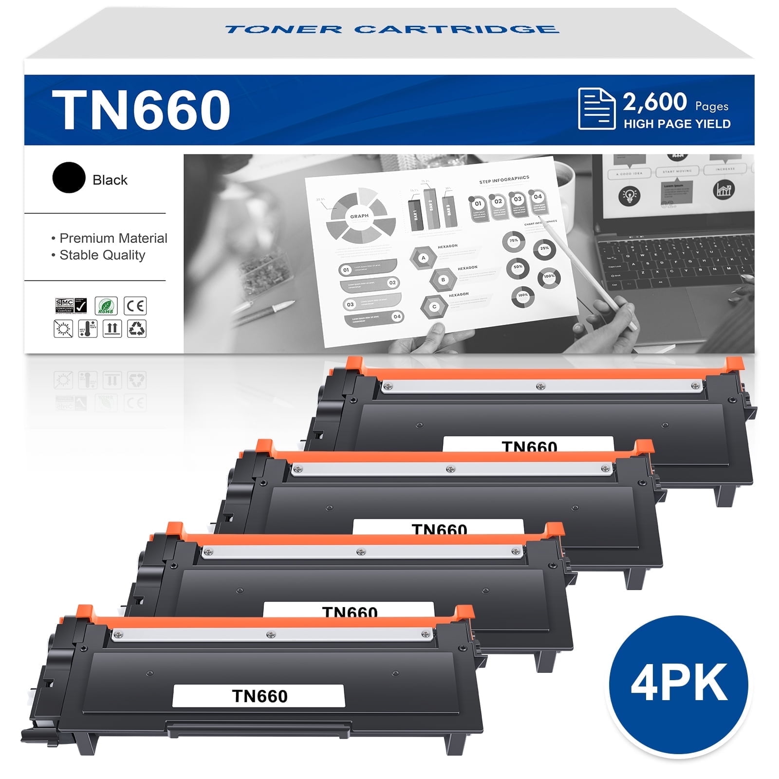 TN660 TN630 Toner Cartridge Replacement Compatible for Brother TN660 ...