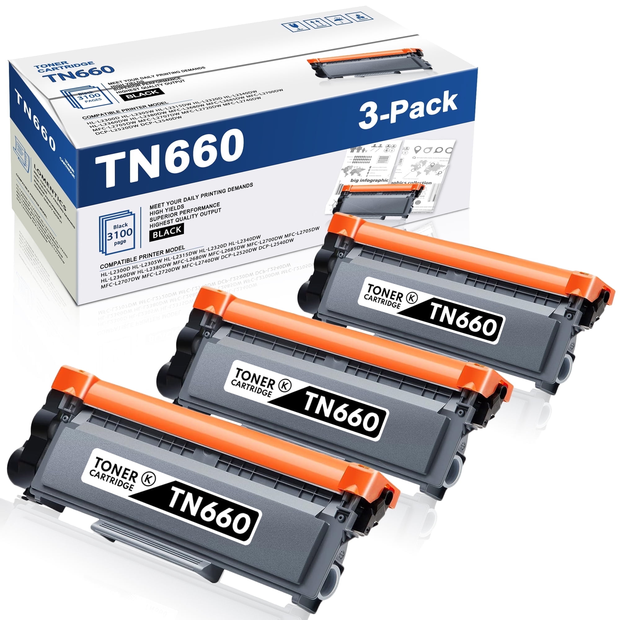TN660 Toner Cartridge (3 Pack): Compatible Replacement for Brother ...