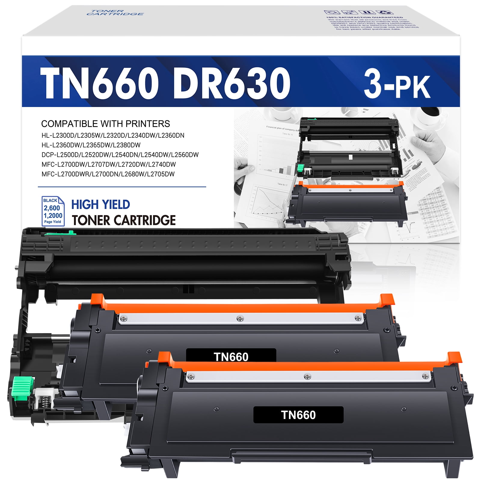 TN660 Toner Cartridge and DR630 Drum Unit Combo Compatible for Brother ...