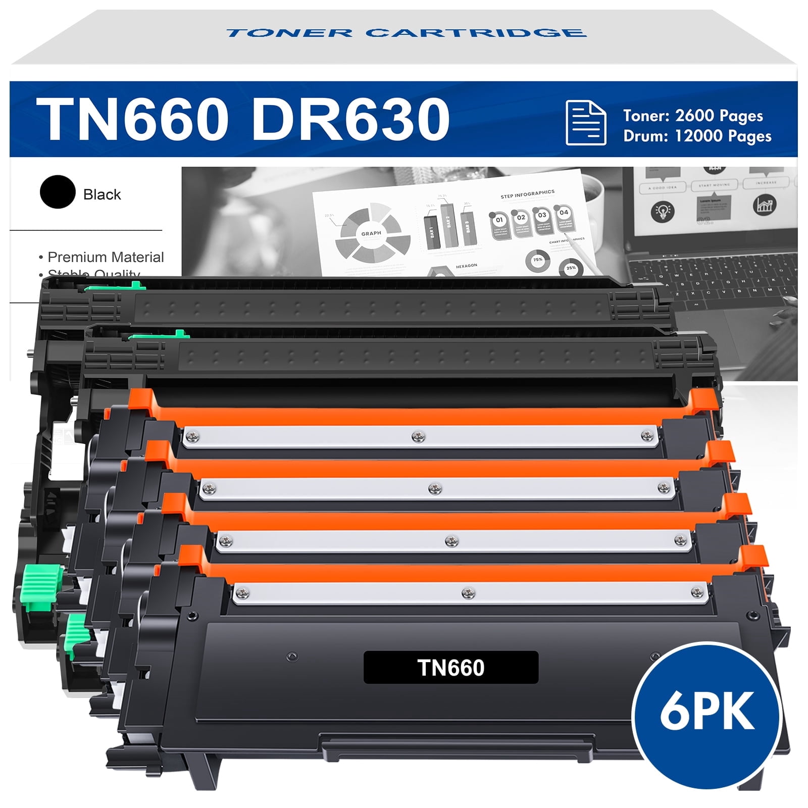 TN660 Toner Cartridge DR630 Drum Unit Set Compatible for Brother TN-660 ...
