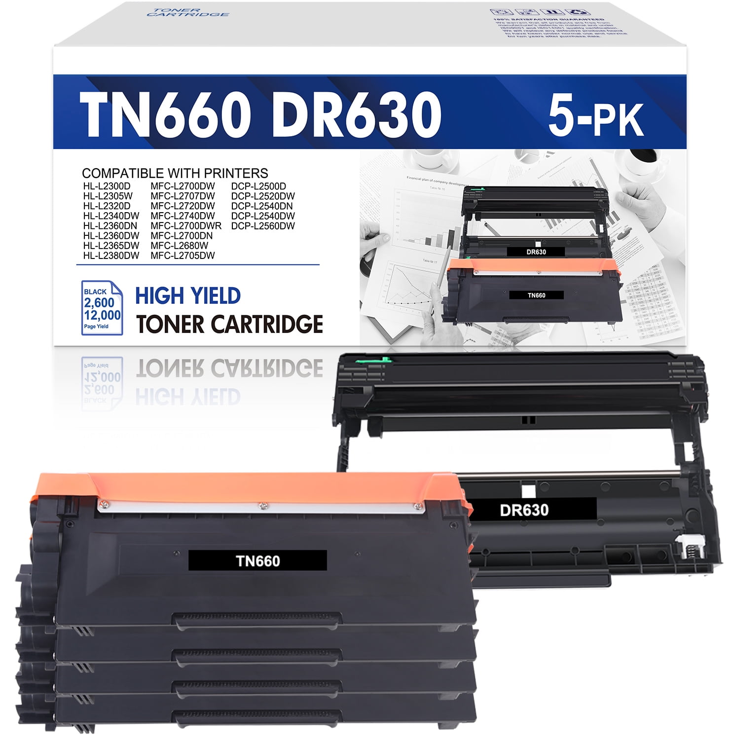 TN660 Toner Cartridge & DR630 Drum Unit for Brother HL-L2380DW DCP ...