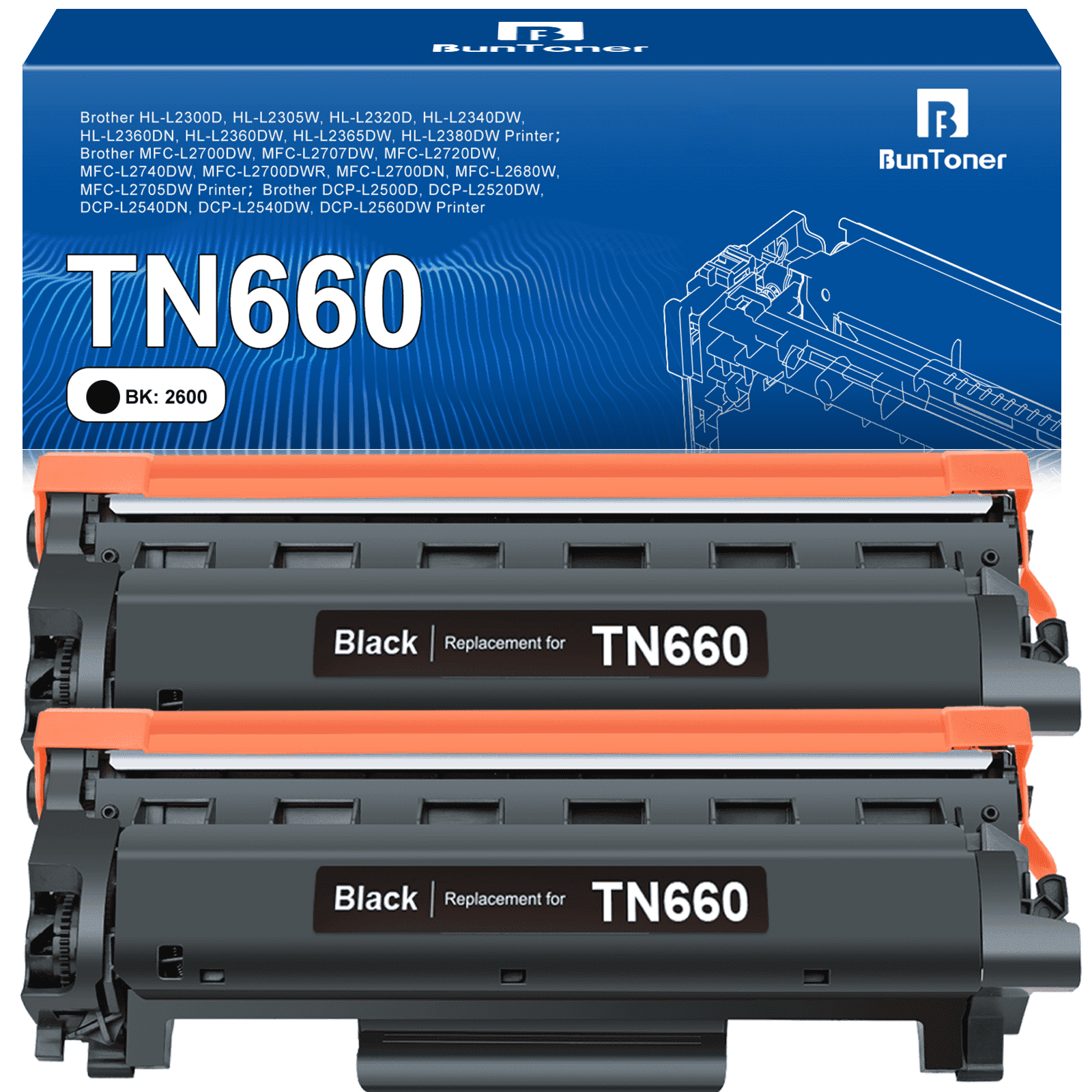 BunToner TN660 Ink Toner Cartridges for Brother Printers, MFC, HL, and ...