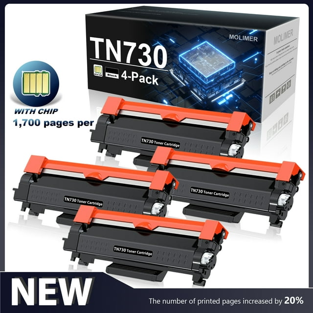 TN730 TN-730 Toner Cartridge 4 Pack Black Replacement for Brother TN ...