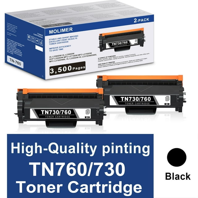 TN730/TN760 2 Black Toner Cartridge Replacement for Brother TN 760 HL ...
