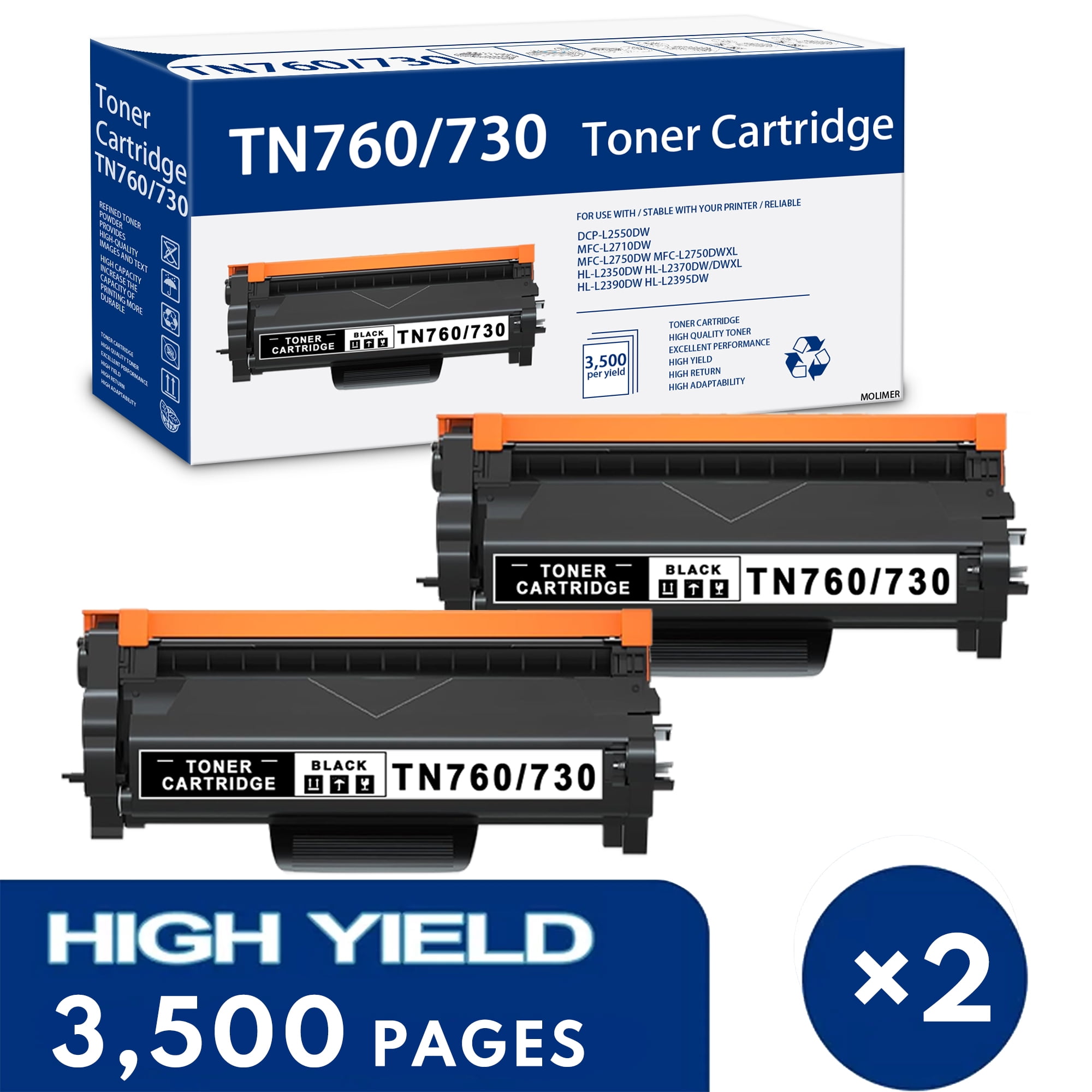 Brother TN730/TN760 2-Pack Black Toner Cartridge Replacement for HL ...