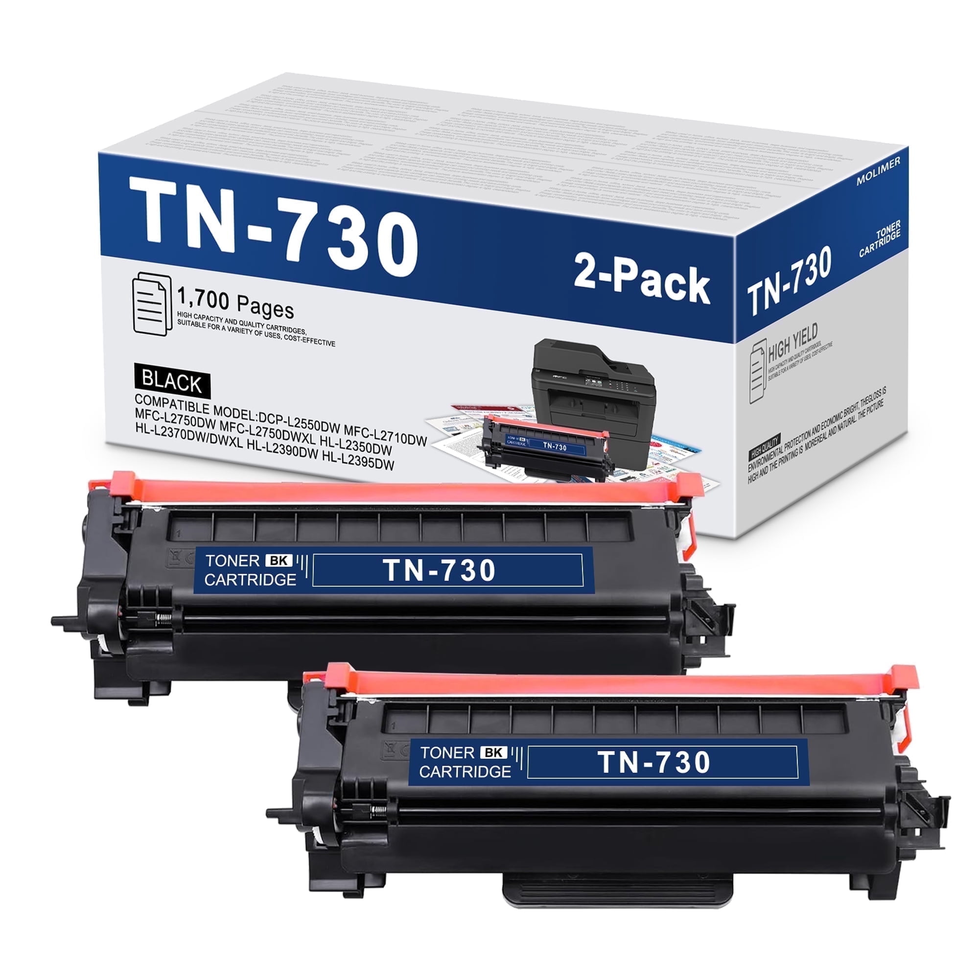 TN730 TN760 Toner Cartridge 2 Pack Black Compatible for Brother TN-730 ...