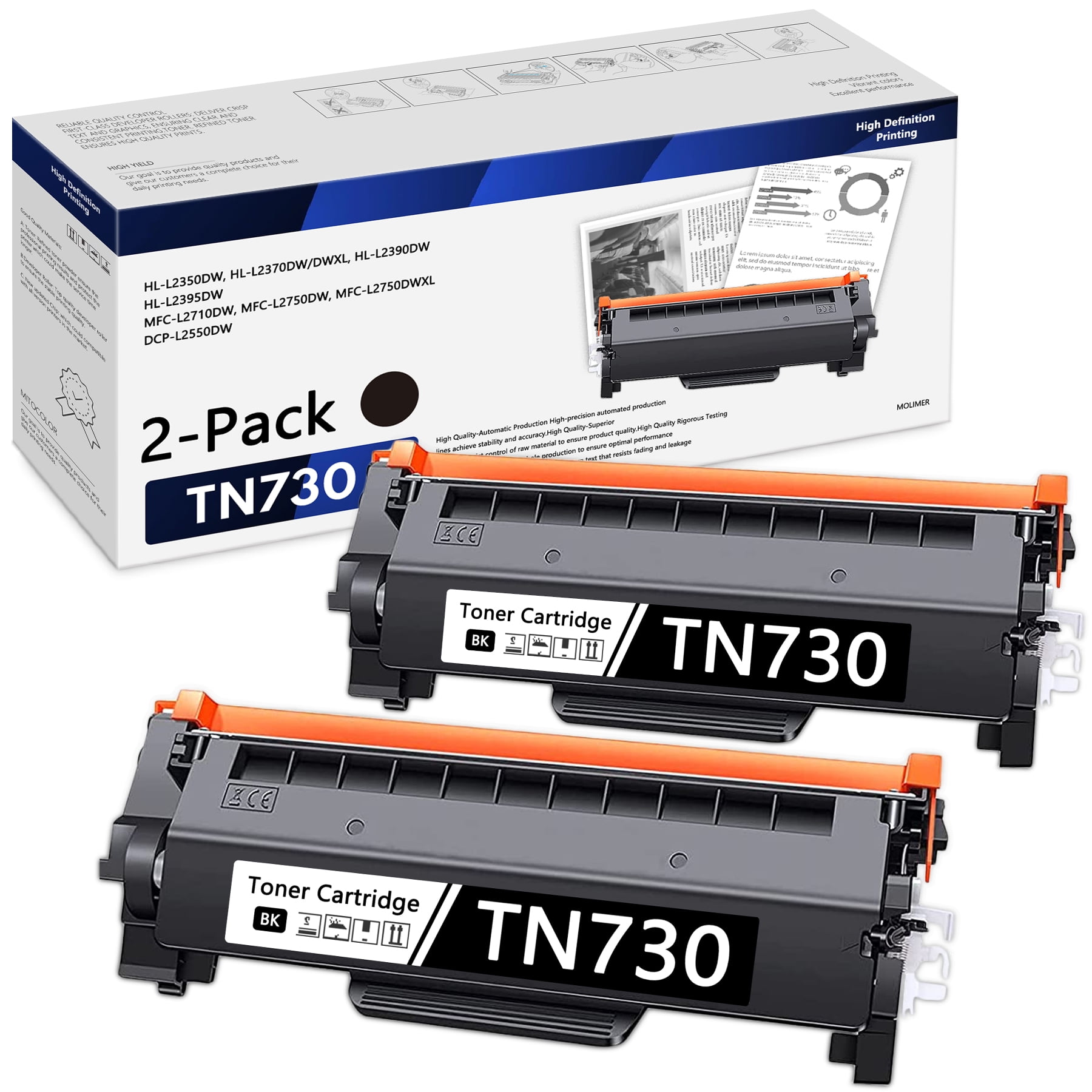 TN730 Toner Cartridge 2 Pack Black Replacement for Brother TN-730 MFC ...