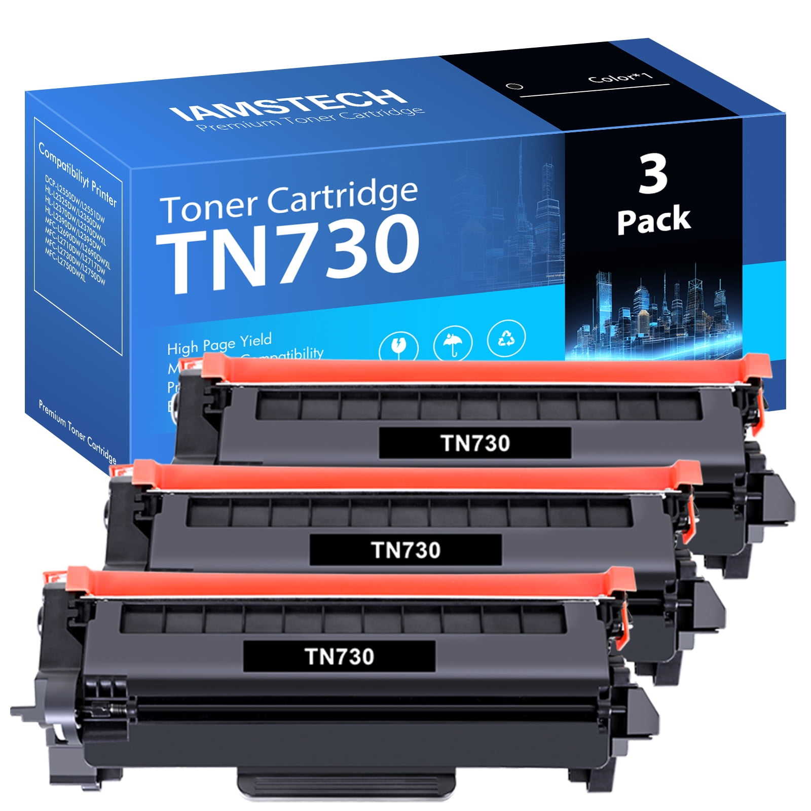 IAMSTECH TN730 Toner Cartridge Replacement, Black, 3-Pack, Laser ...