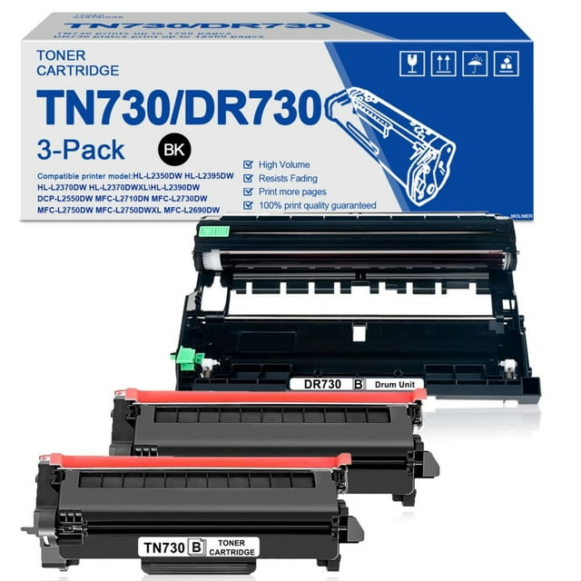 TN730 Toner Cartridge and DR730 Drum Unit Black High Yield Replacement for Brother MFC-L2750DW ...