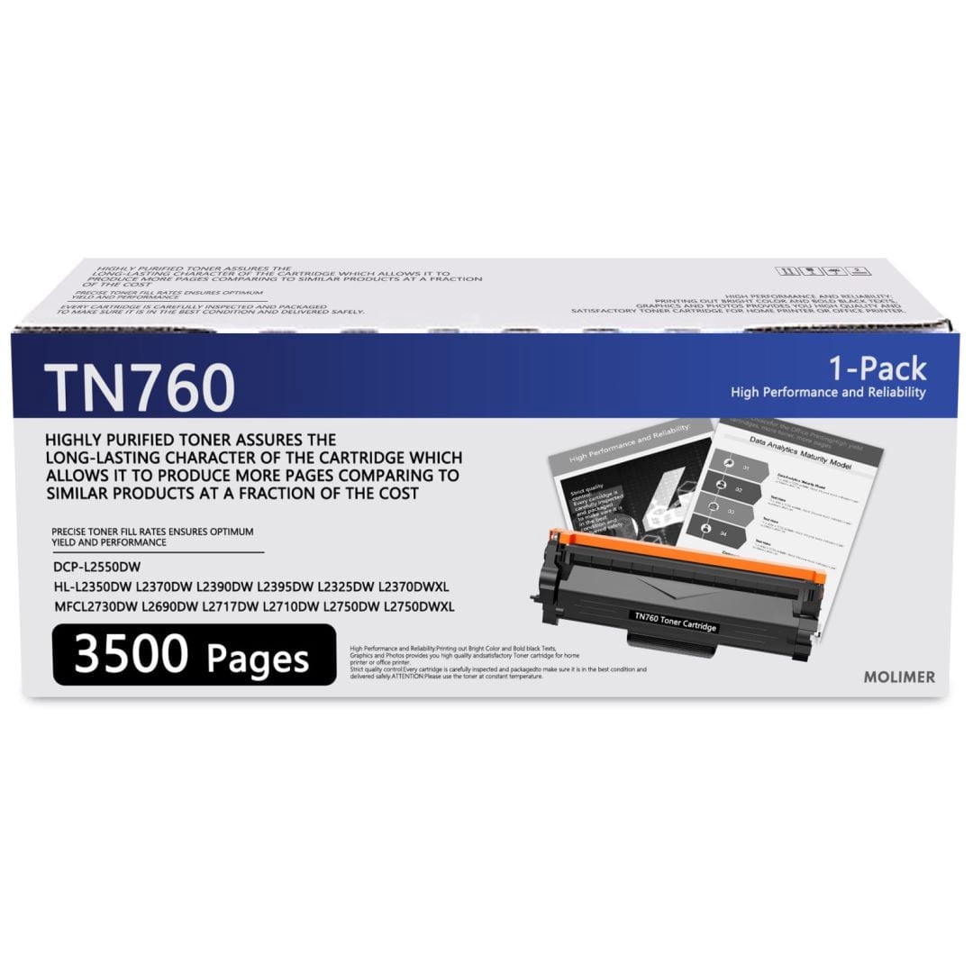 TN760 TN 760 TN-760 1 Pack Black Toner Cartridge High Yield Replacement ...
