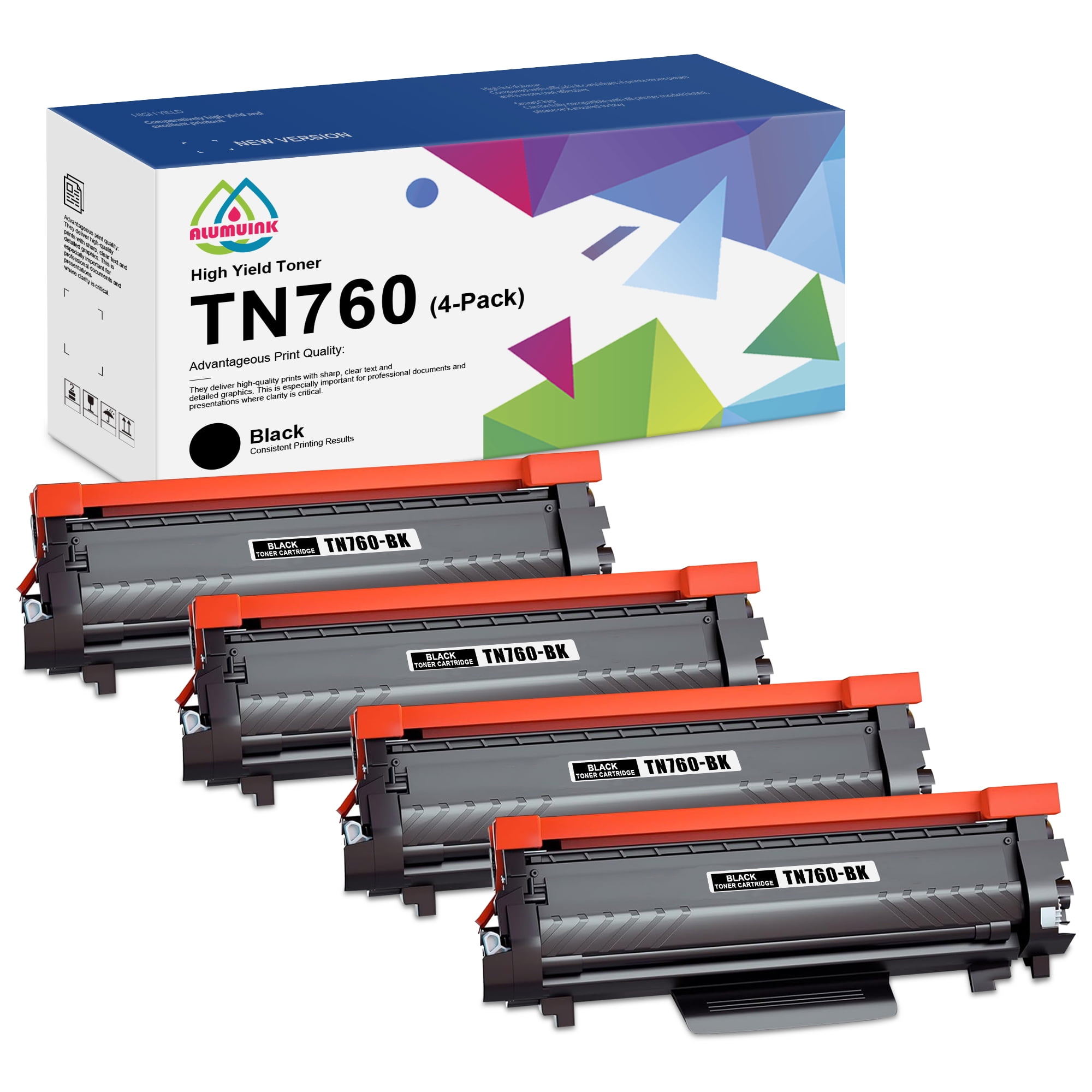 TN760 4-Pack Black Toner Cartridge Compatible Brother TN-760 Toner For ...