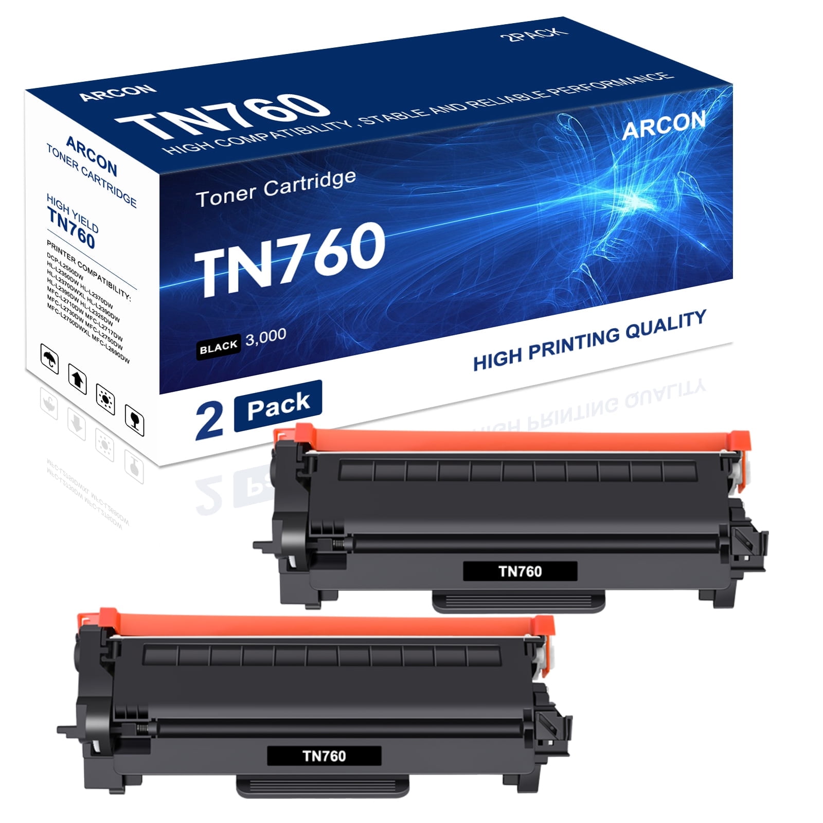 TN760 TN-760 Toner Cartridge Black High Yield Compatible for Brother TN ...