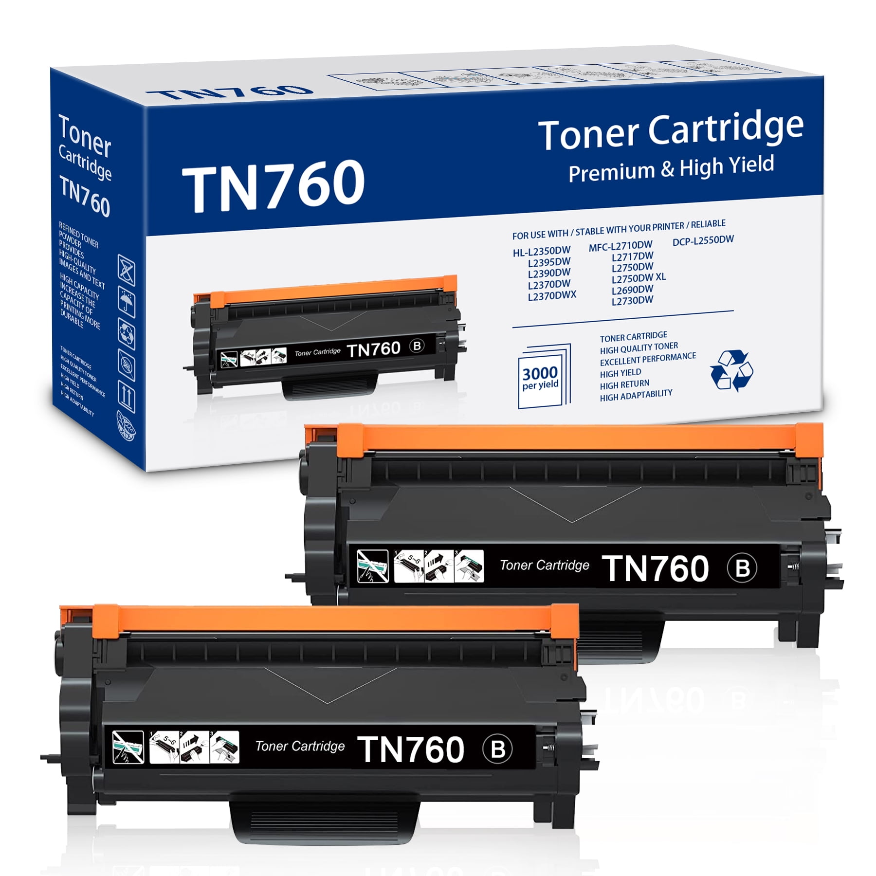 TN760 TN730 Toner Cartridge: Compatible 2 Pack Black Toner Replacement ...