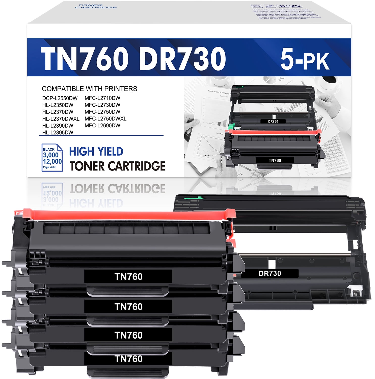 TN760 Toner Cartridge High Yield and DR730 Drum Unit Set Compatible for ...