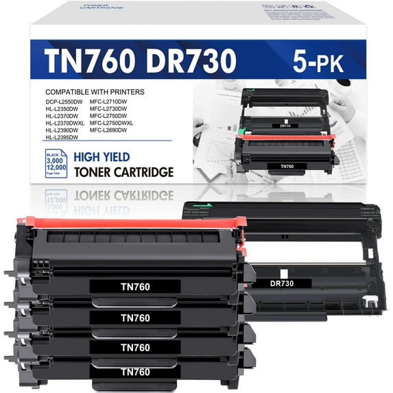 TN760 Toner Cartridge High Yield and DR730 Drum Unit Set Compatible for ...